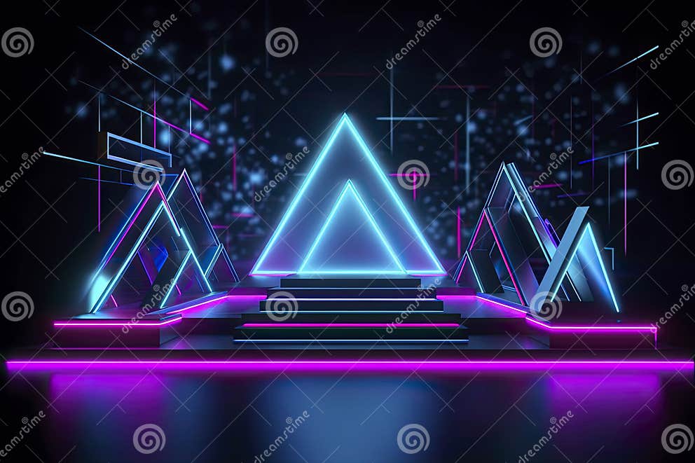 3d Abstract Neon Background, Geometric Background with Polygonal ...