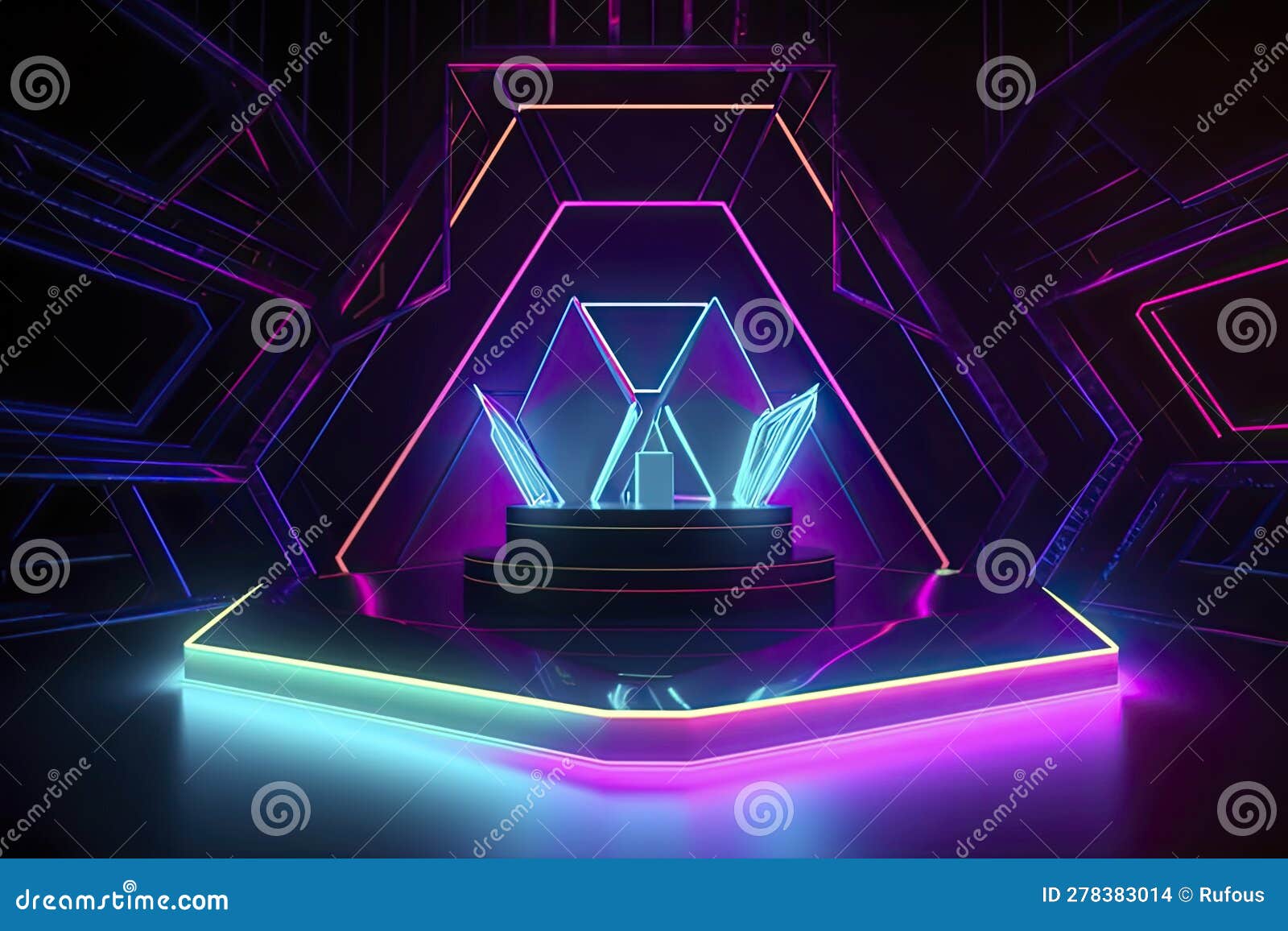 3d Abstract Neon Background, Geometric Background with Polygonal ...