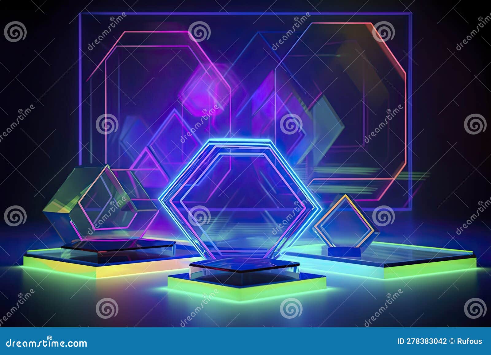 3d Abstract Neon Background, Geometric Background with Polygonal ...