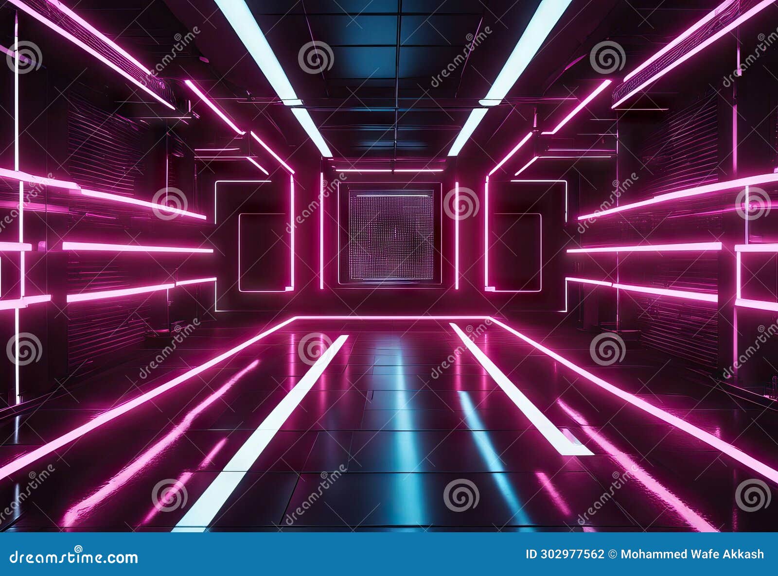 3d Abstract Neon Background Glowing Rectangular Frame in Cyber Space ...