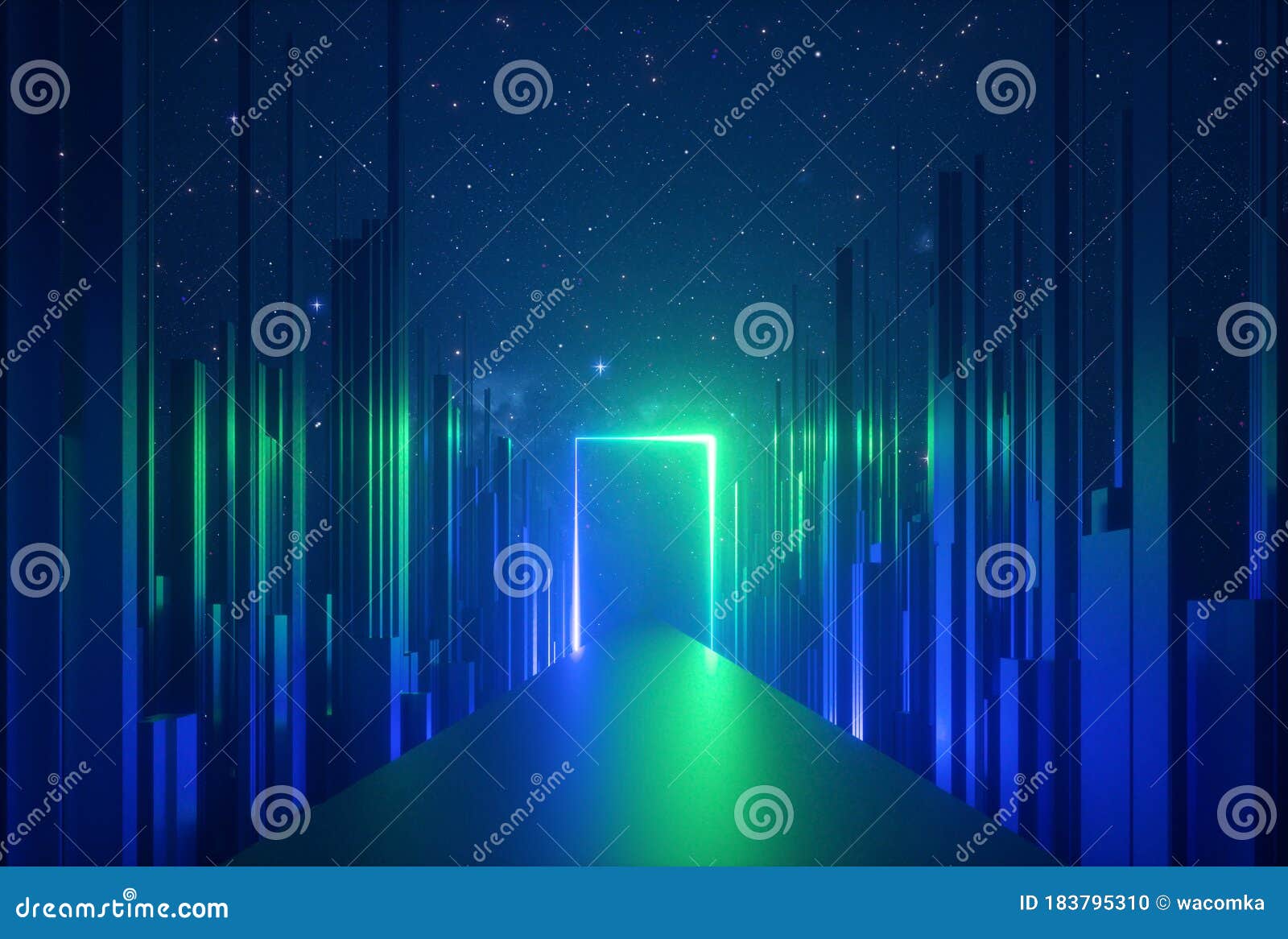 3d Abstract Neon Background, Glowing Rectangular Portal, Vertical Lines ...
