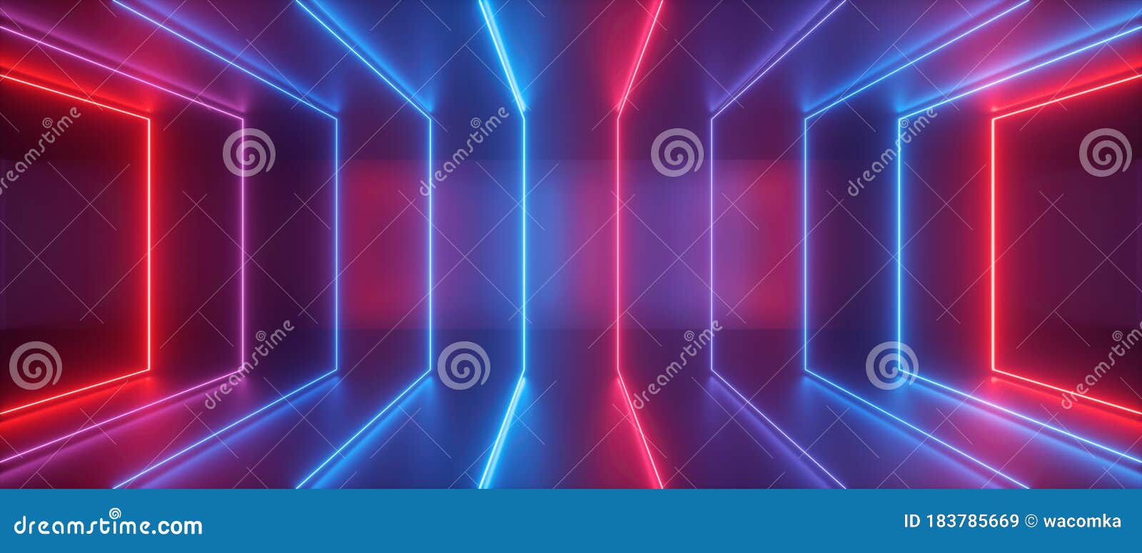 3d Abstract Neon Light Background, Blue Red Square Frames Sequence ...