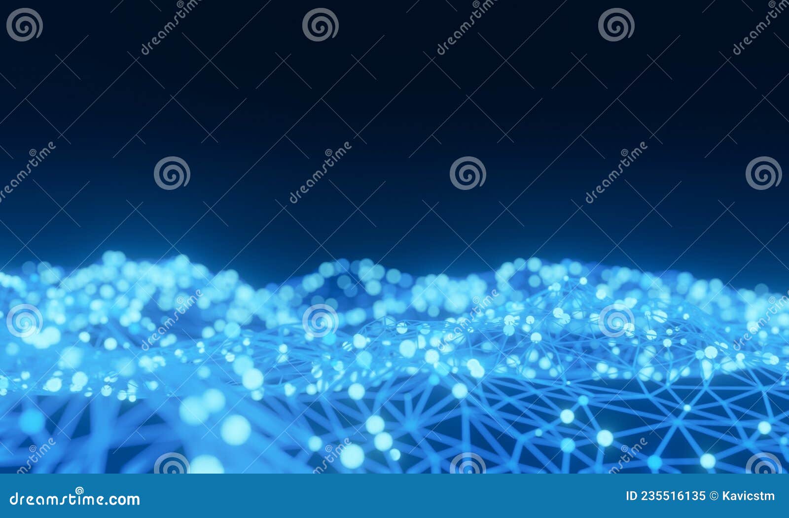 3D Abstract Network Data. Blurred Background. Blue Wireframe Stock ...