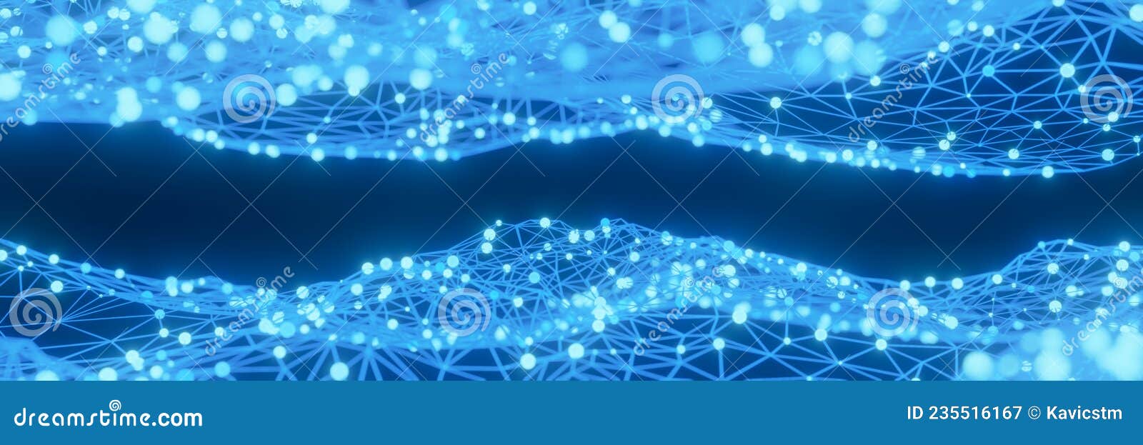 3D Abstract Network Data. Blurred Background. Blue Wireframe Stock ...