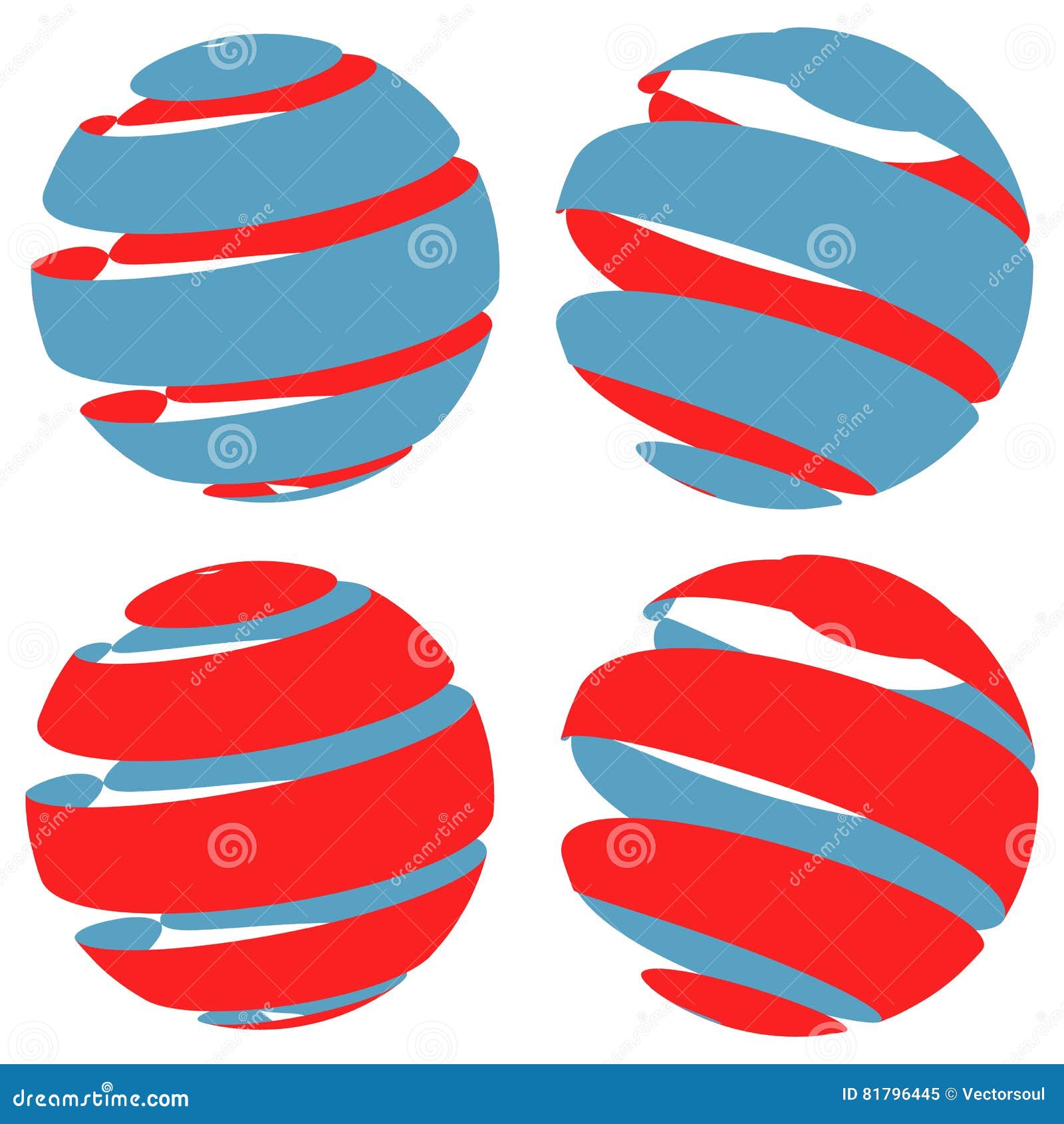 3d Abstract Striped Sphere in Four Version Stock Vector - Illustration ...