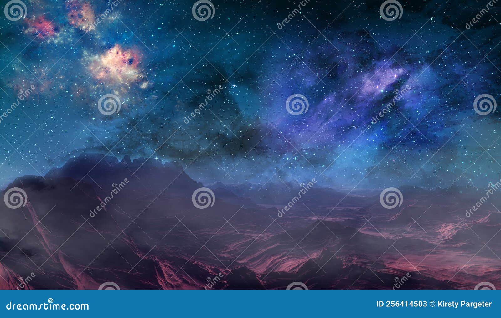 3D Abstract Surreal Landscape with Space Sky Stock Illustration ...