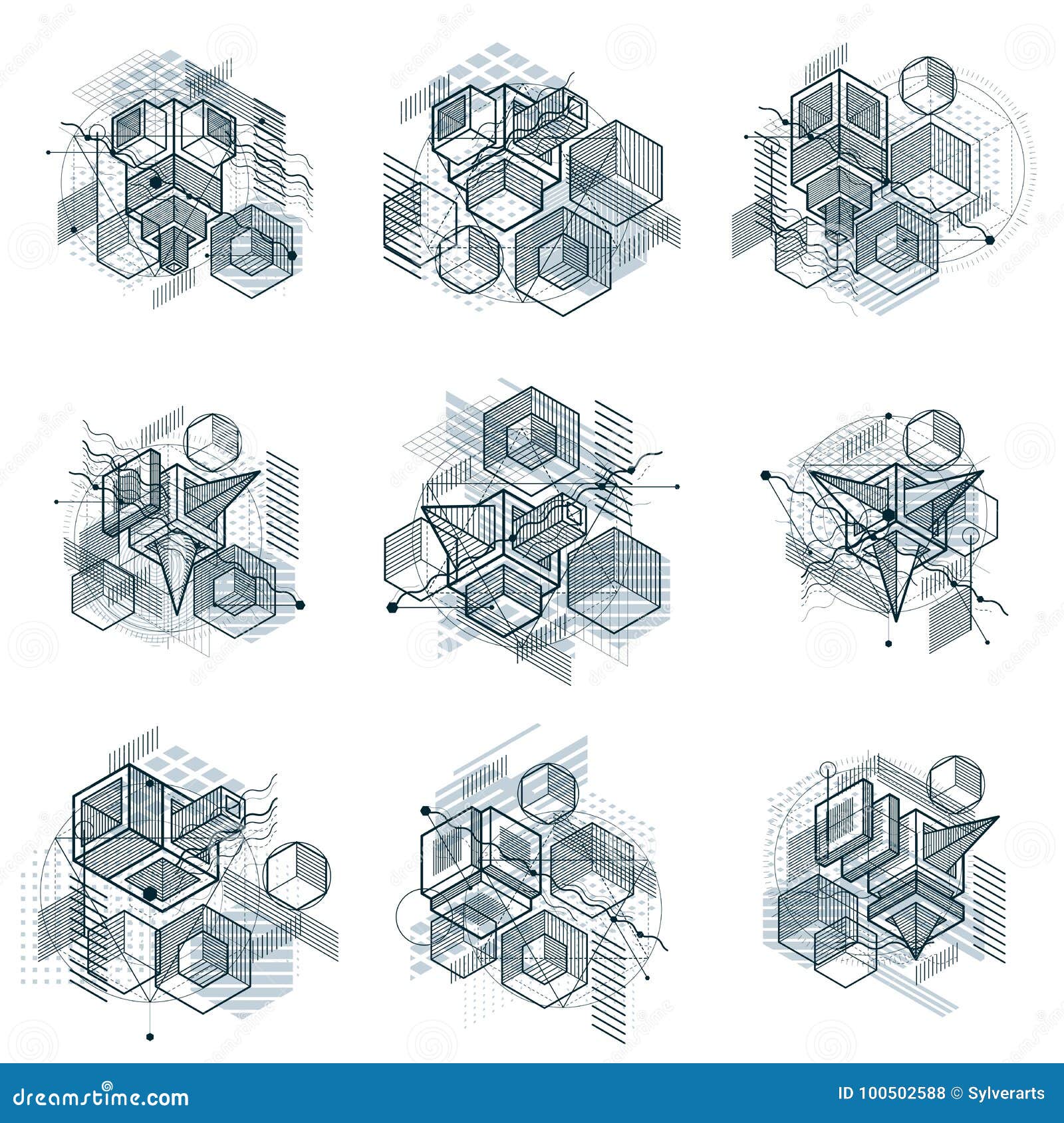 3d Abstract Vector Isometric Backgrounds. Layouts of Cubes, Hexagons ...