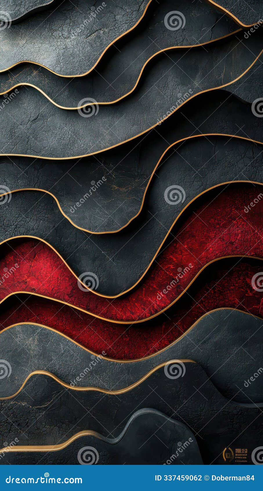 3D Abstract Wallpaper Featuring Black and Red Wave Patterns with ...