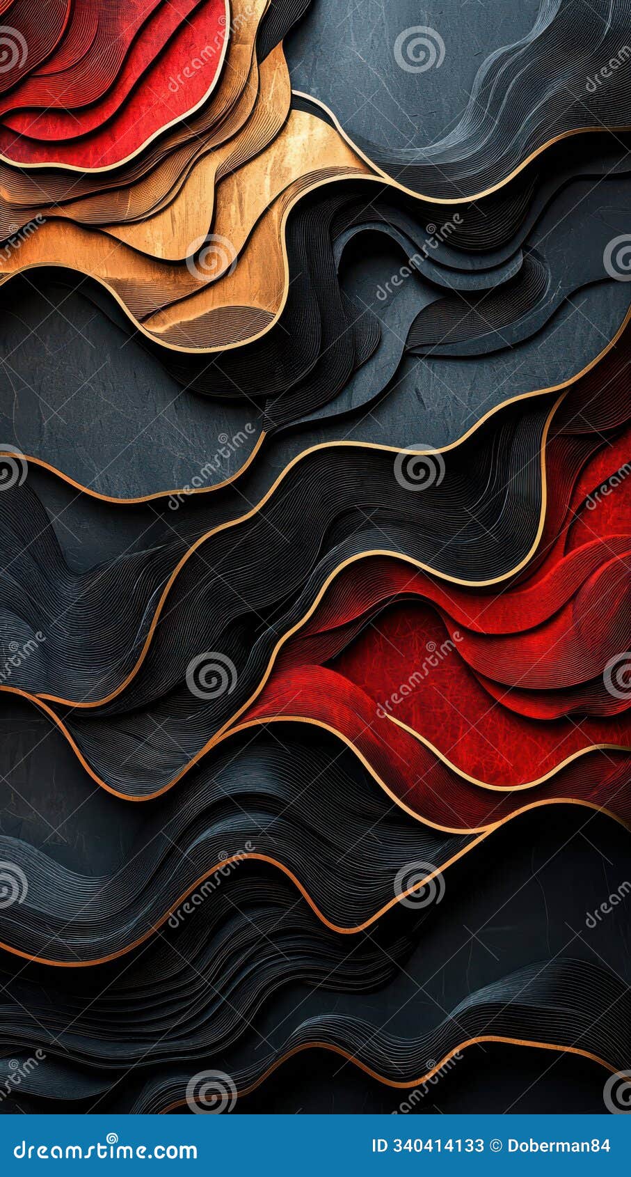 3D Abstract Wallpaper Featuring Black and Red Wave Patterns with ...