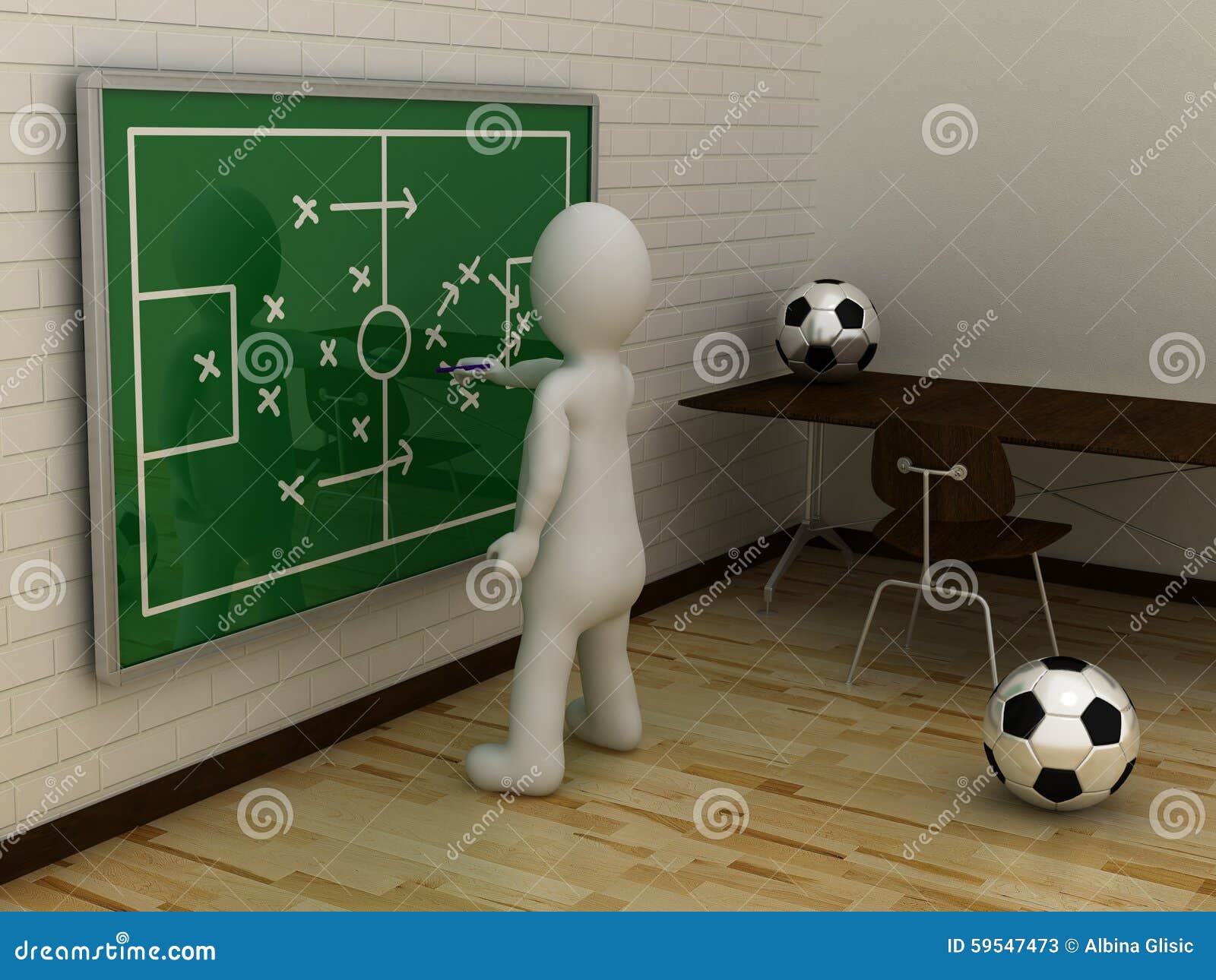 3D Abstract White Man Make Tactic on Football Tactic Board Stock ...