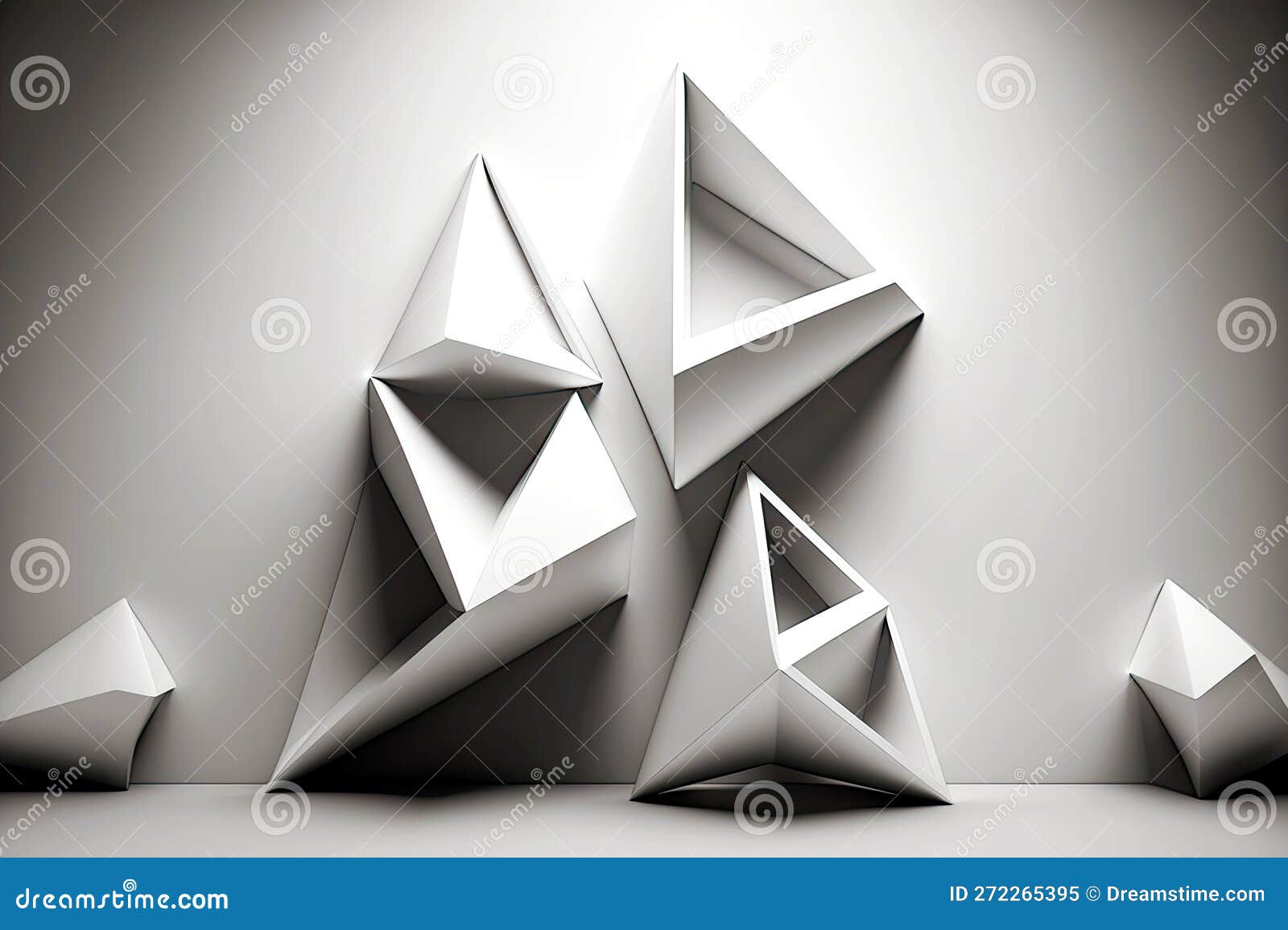 3d Abstract of White Triangles with Internal Shadows on Light ...