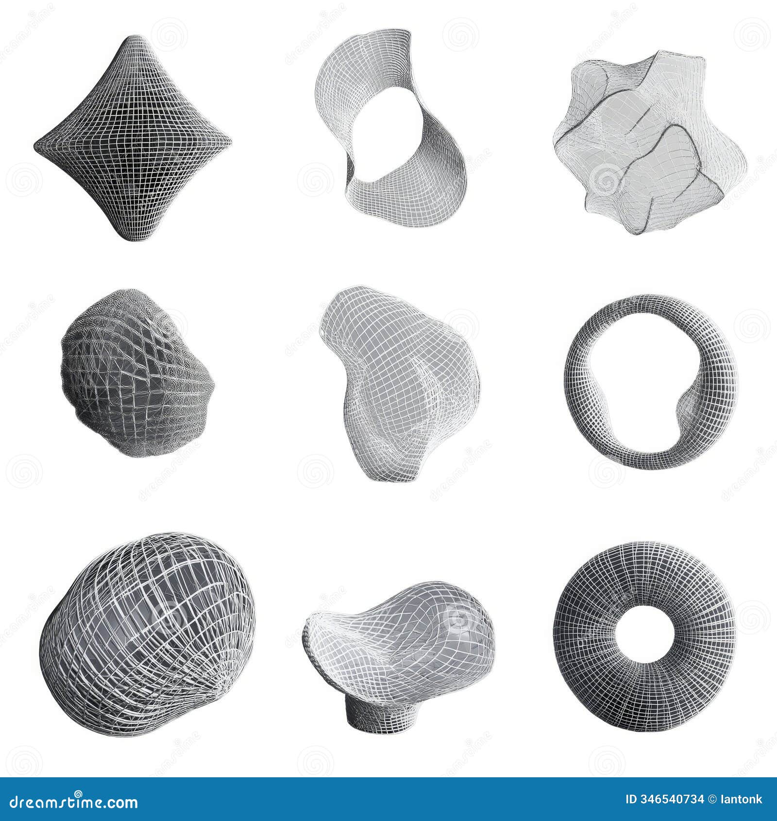 3D Abstract Wireframe Shapes on Neutral Background Stock Illustration ...