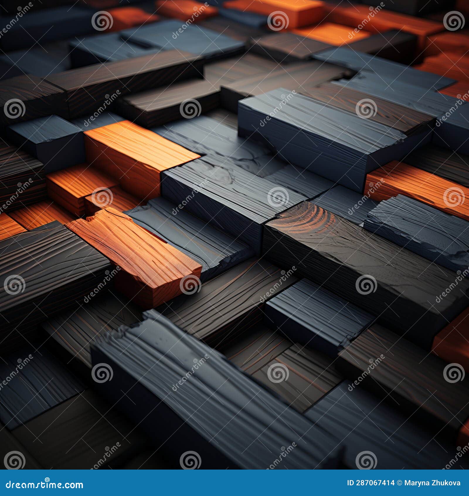 3D Abstraction from Dark Wood with Emerald Inserts Top View of the ...