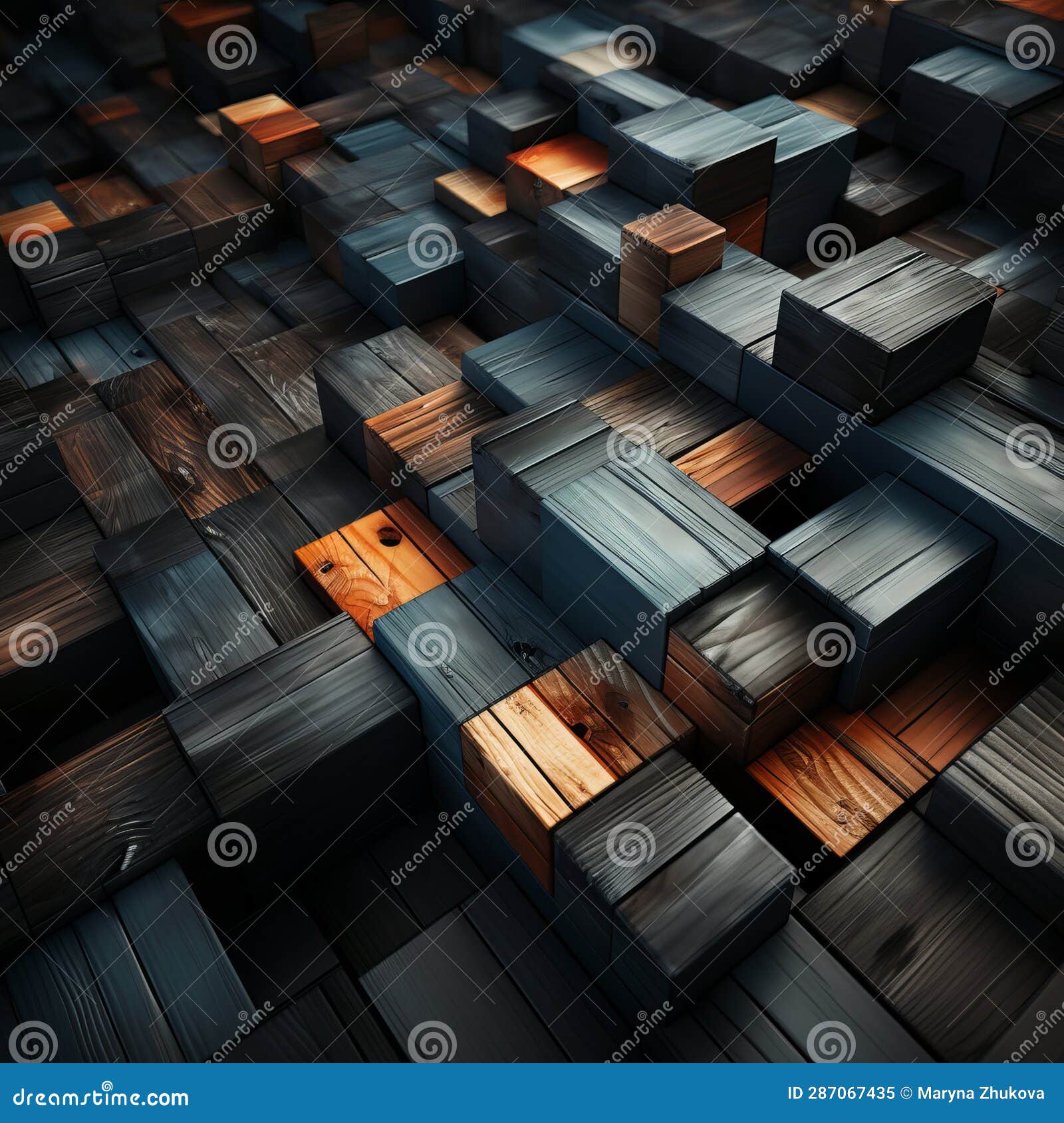 3D Abstraction from Dark Wood with Emerald Inserts Top View of the ...