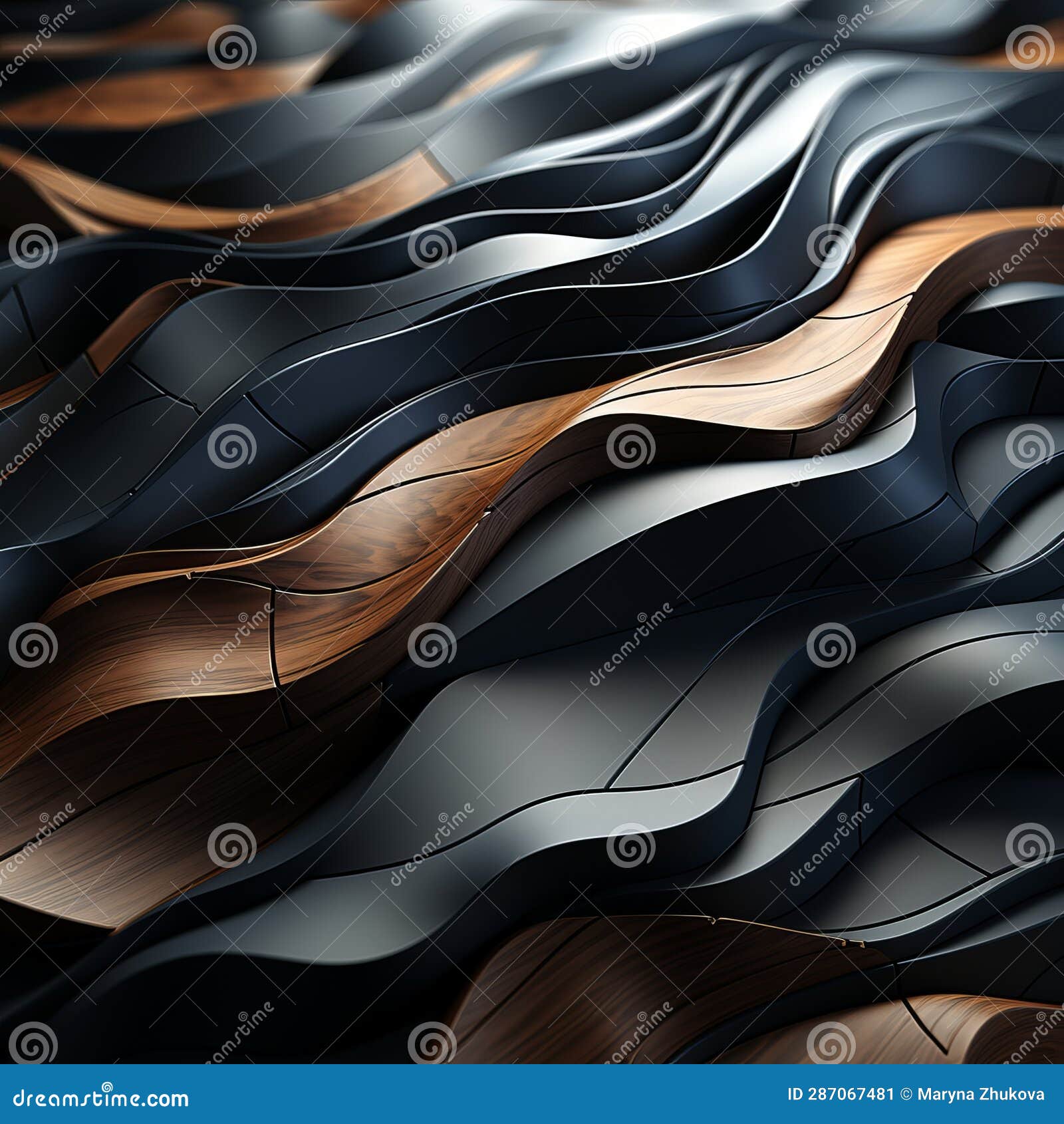 3D Abstraction from Dark Wood with Emerald Inserts Top View of the ...