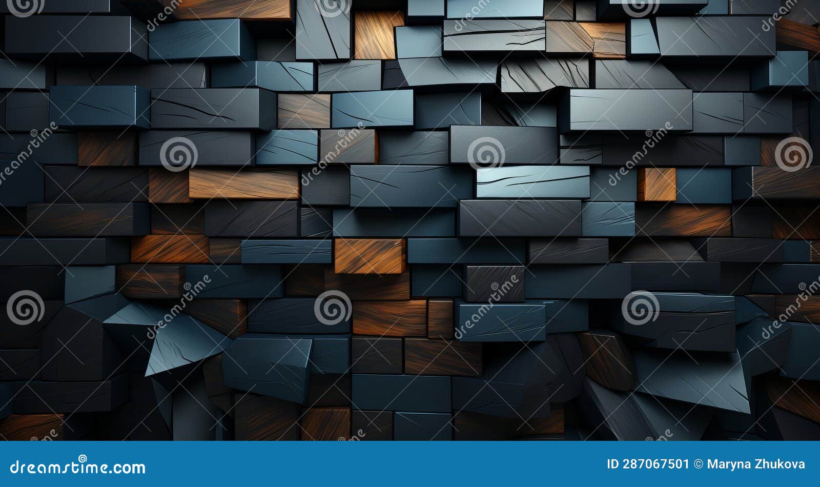 3D Abstraction from Dark Wood with Emerald Inserts Top View of the ...