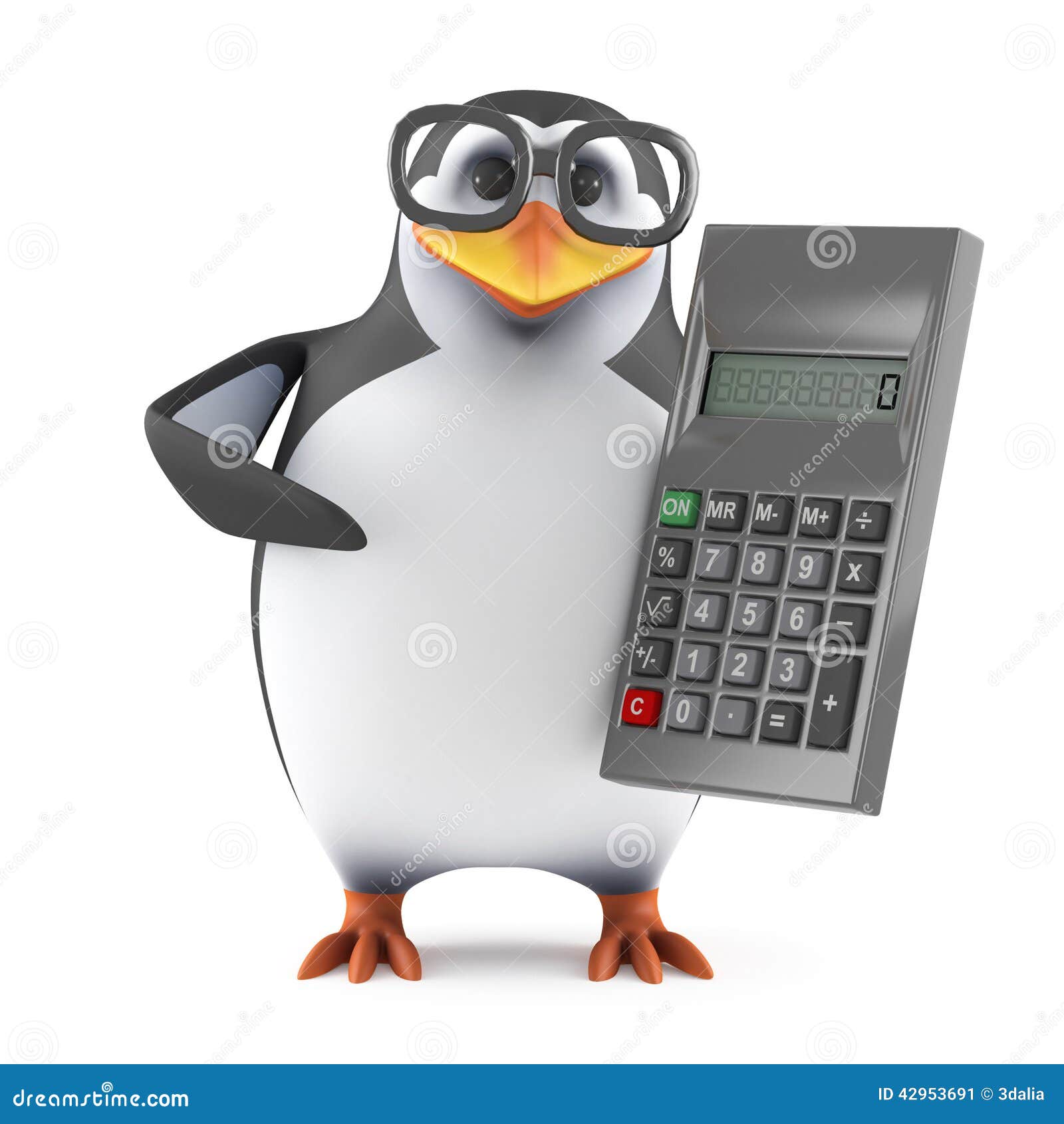 3d Academic Penguin with a Calculator Stock Illustration - Illustration ...