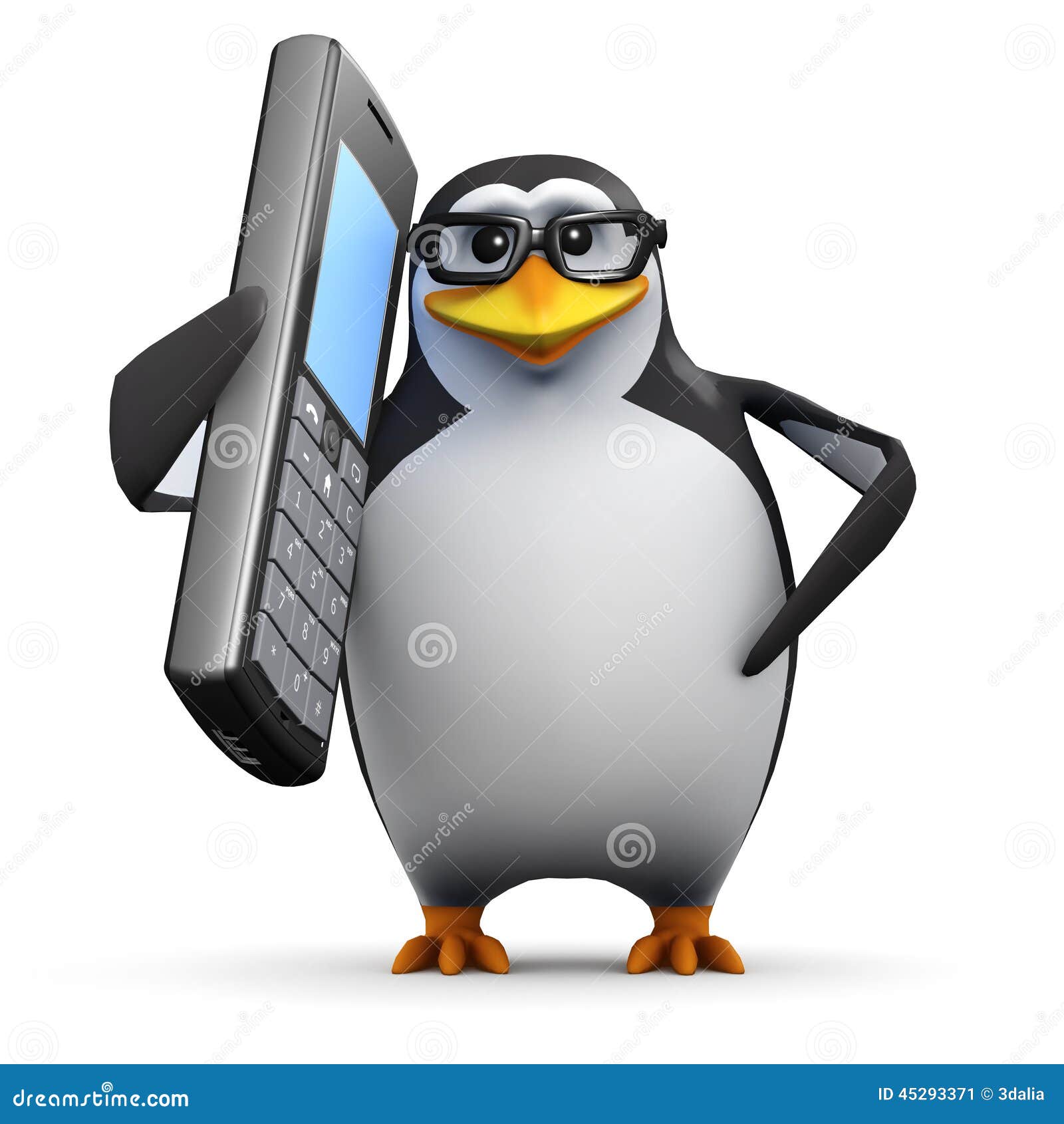 3d Academic Penguin Chatting on a Cellphone Stock Illustration ...