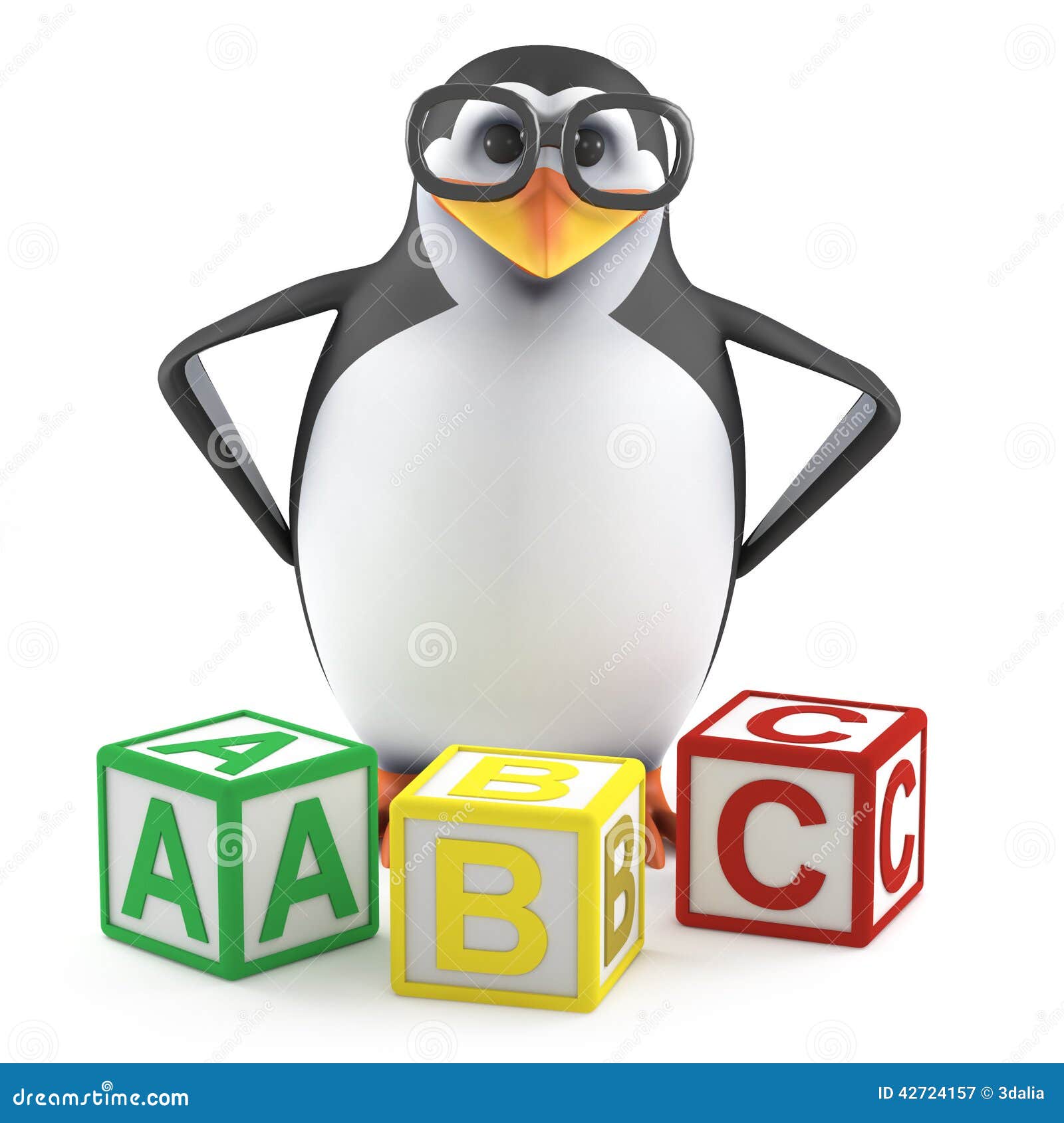 3d Academic Penguin with Counting Blocks Stock Illustration ...