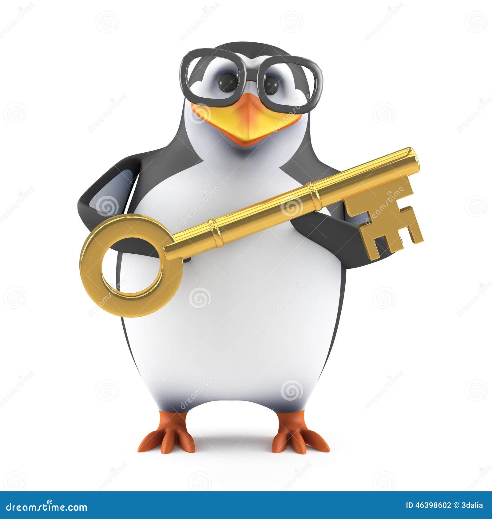 3d Academic Penguin Has a Gold Key Stock Illustration - Illustration of ...