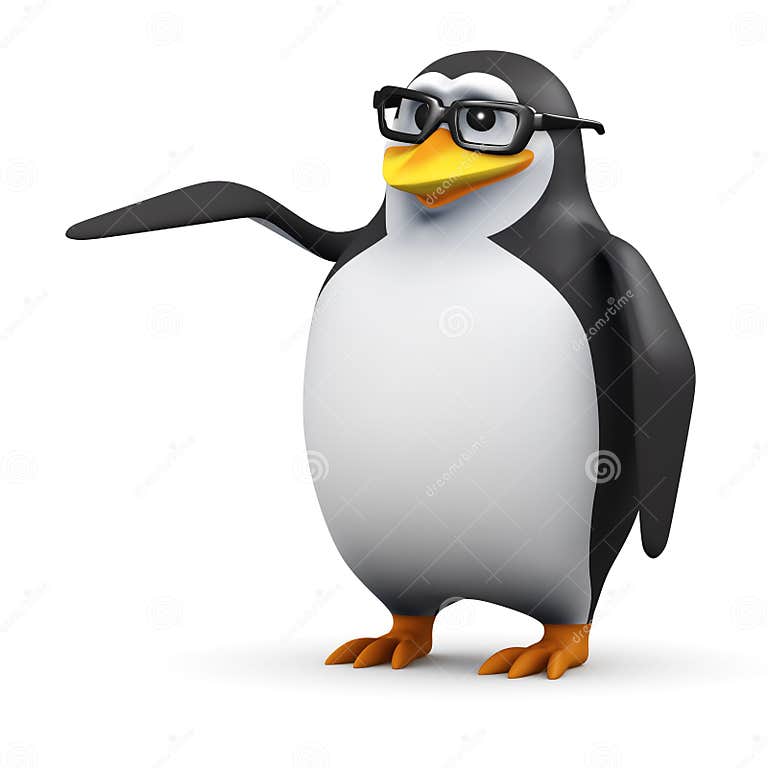 3d Academic Penguin Points To His Right Stock Illustration ...