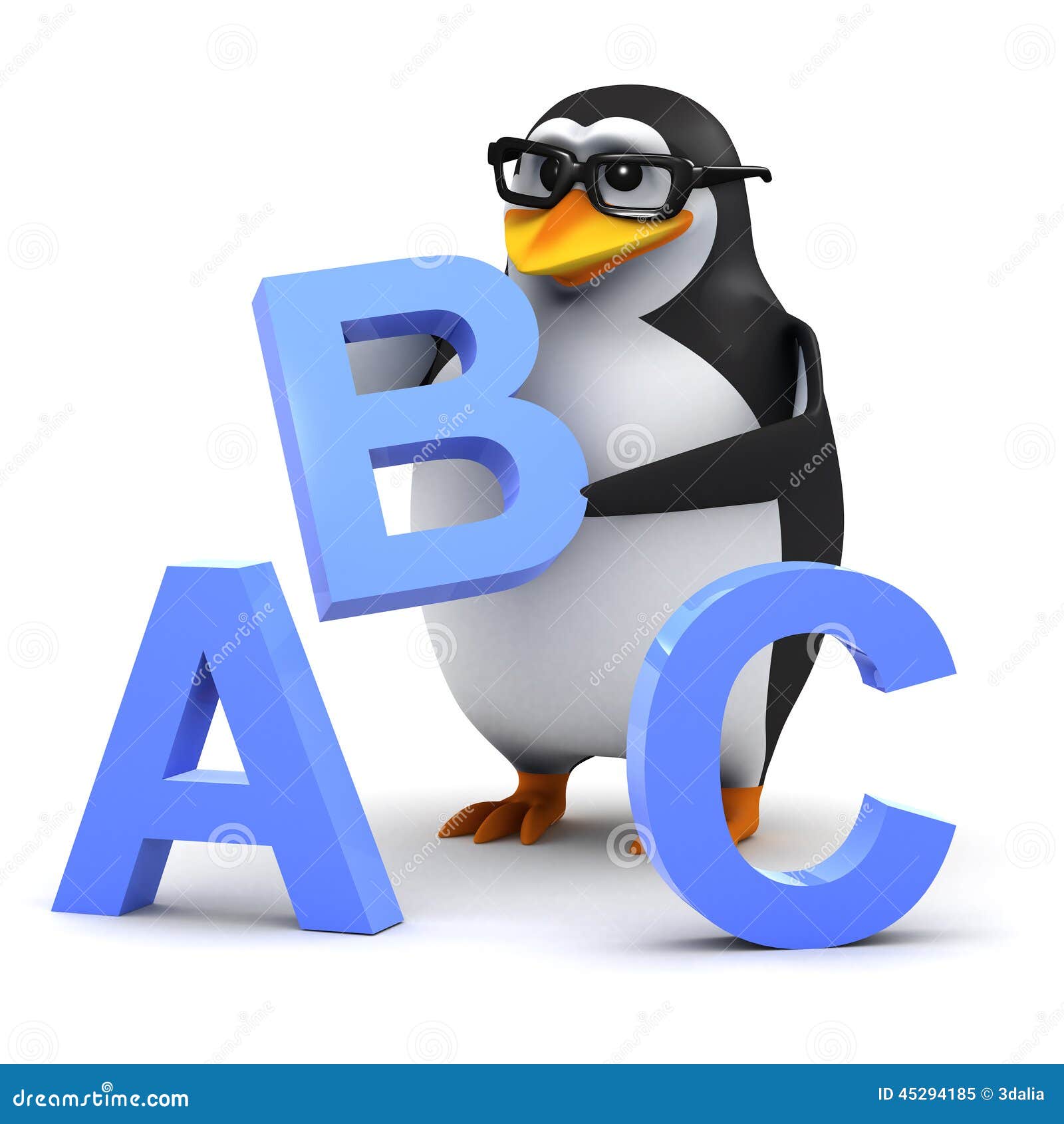 3d Academic Penguin Teaches the Alphabet Stock Illustration ...