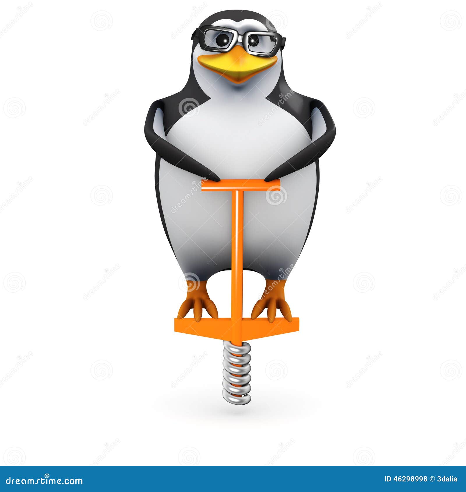 3d Academic Penguin Travels On A Pogo Stick Stock Illustration