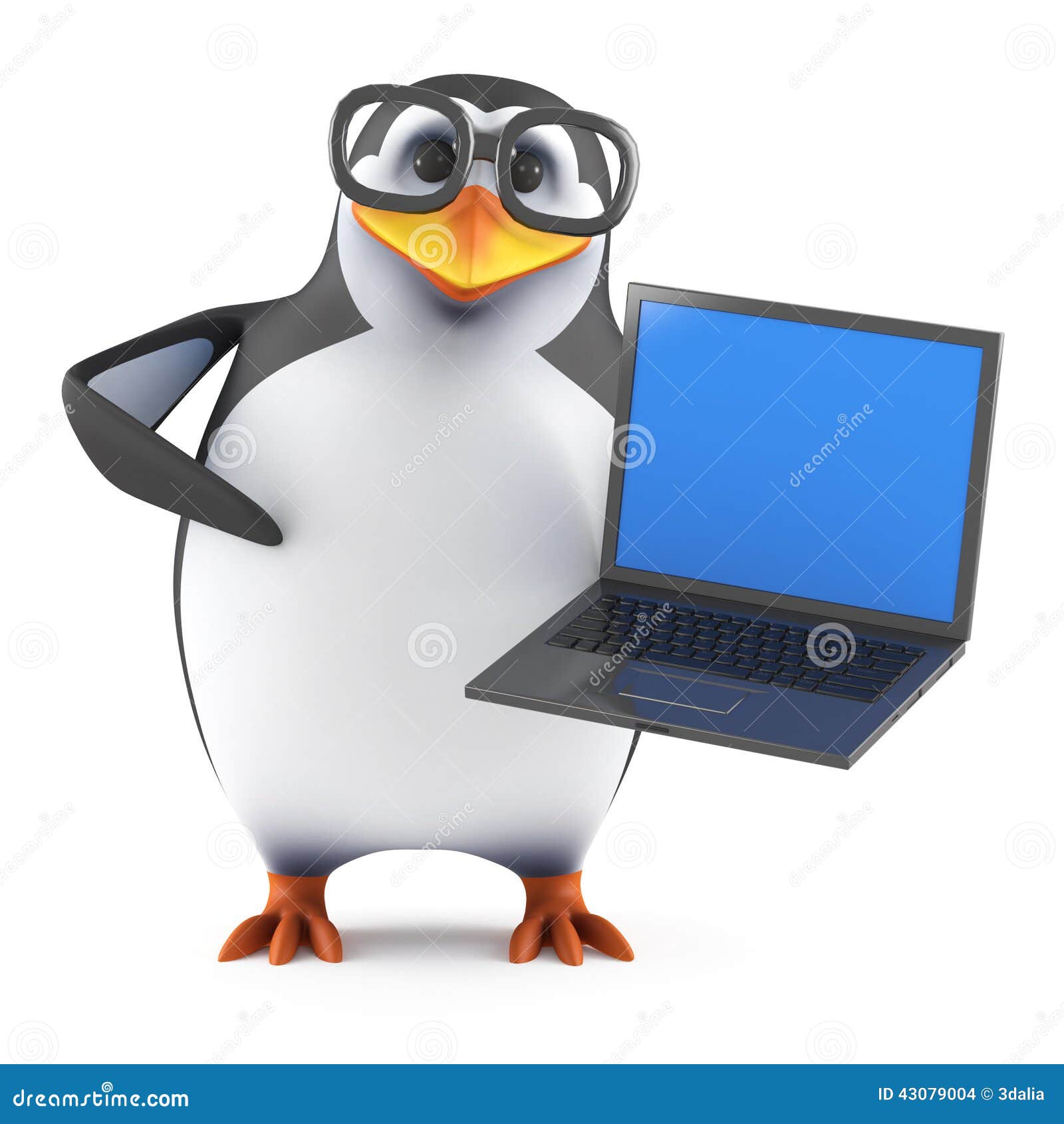 3d Academic Penguin Using a Laptop Pc Stock Illustration - Illustration ...