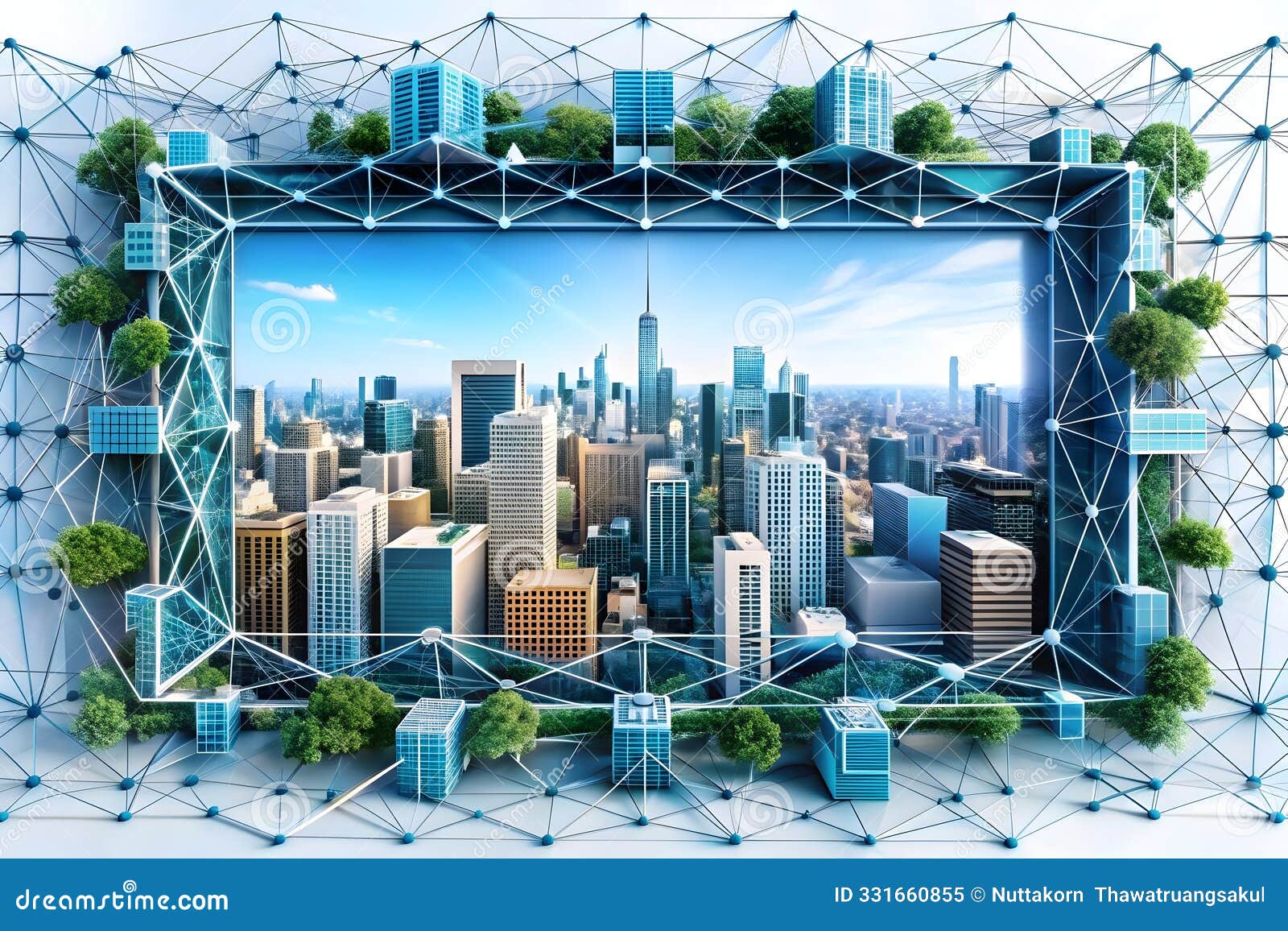 3D AI Driven Smart City Frame Concept As a Border Frame with Smart City ...