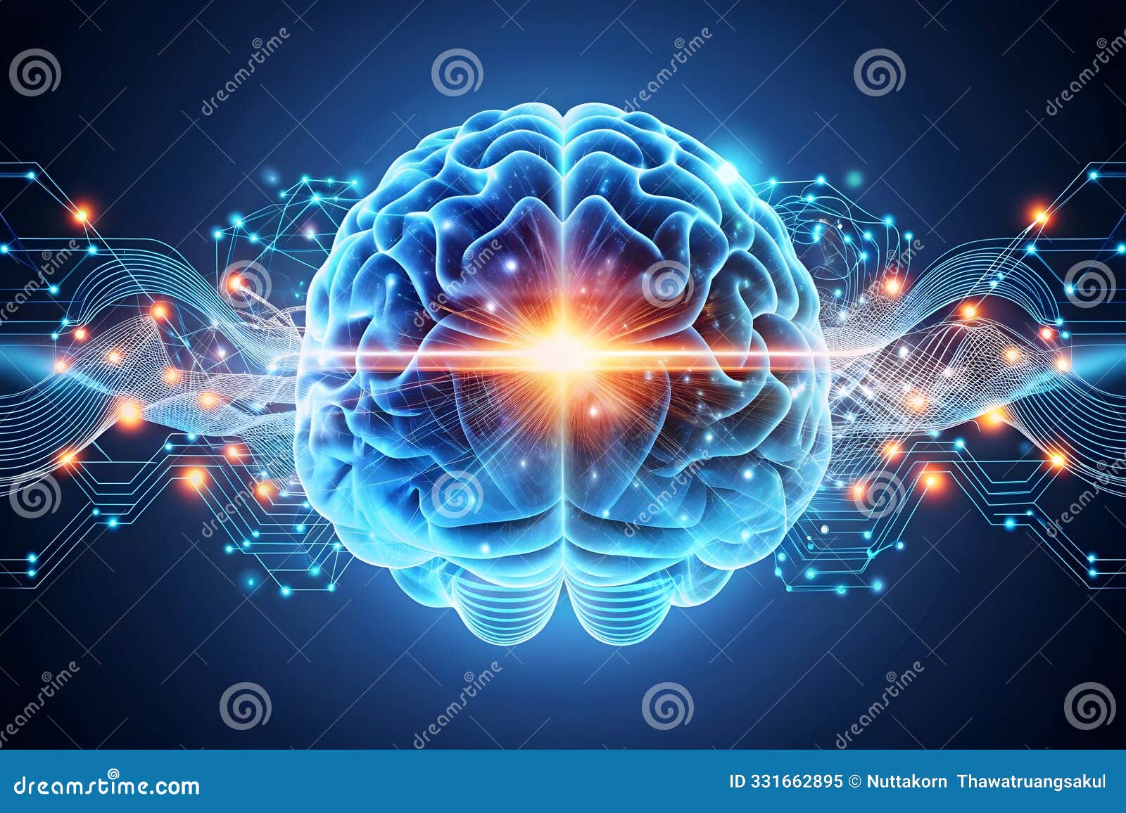 3D AI Powered Brainwave Vector Concept As a Clean Abstract of Glowing ...