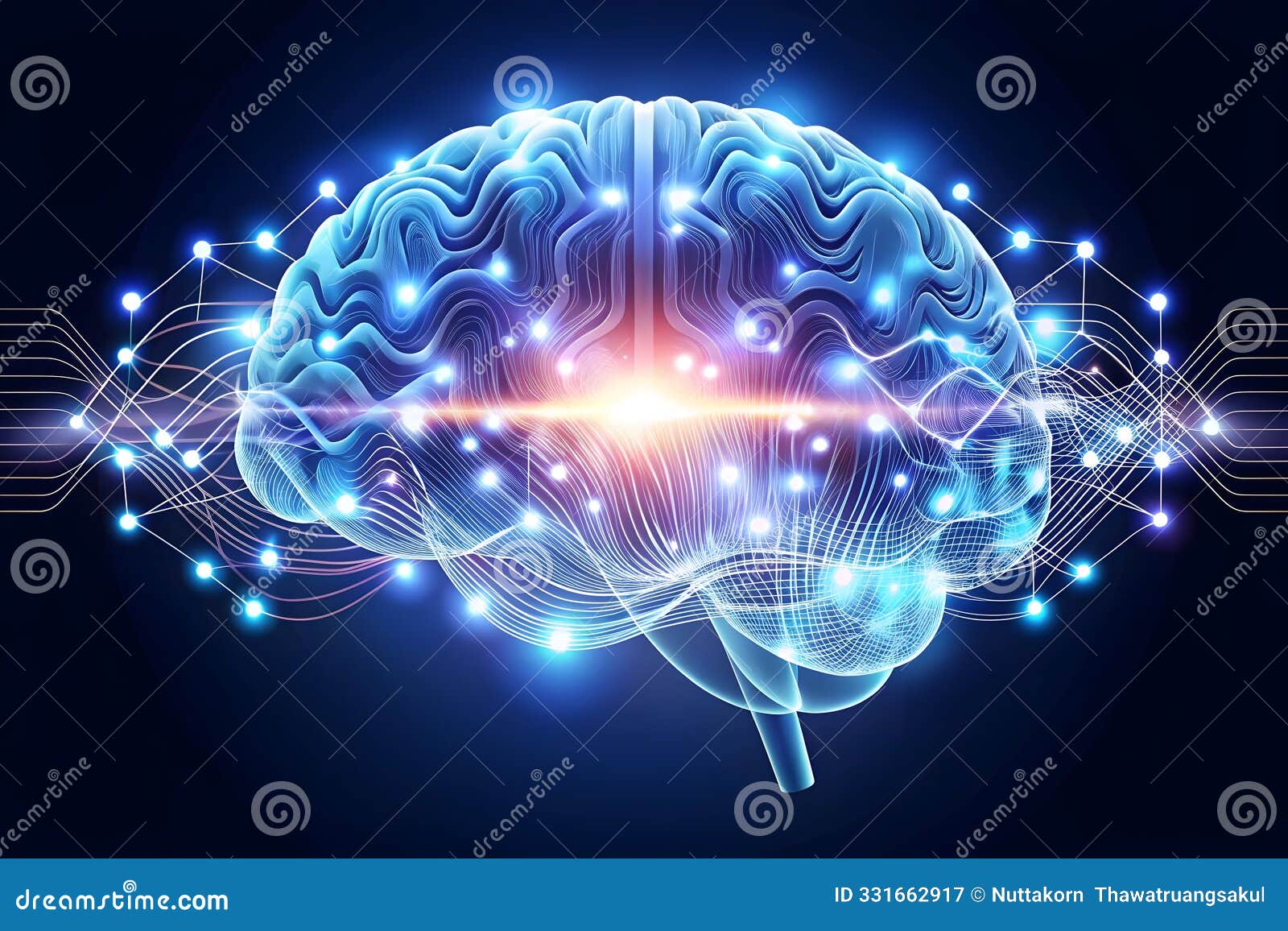 3D AI Powered Brainwave Vector Concept As a Clean Abstract of Glowing ...