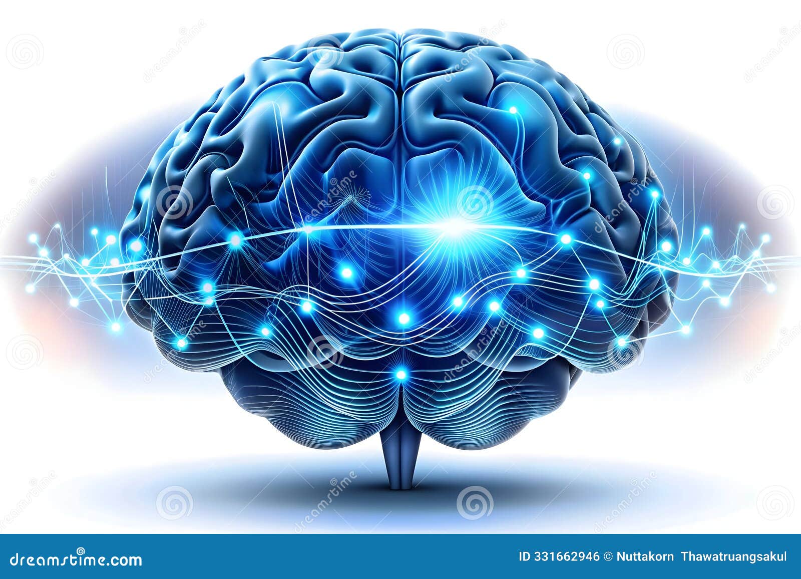 3D AI Powered Brainwave Vector Concept As a Clean Abstract of Glowing ...