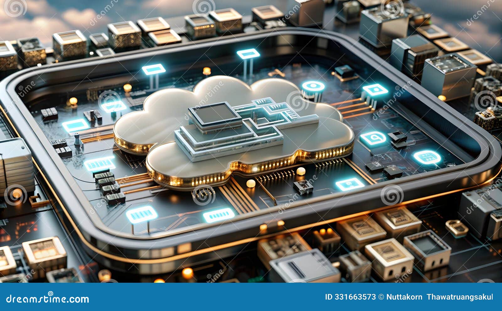 3D AI Powered Cloud Computing Frame Concept As a Clean Border Frame ...