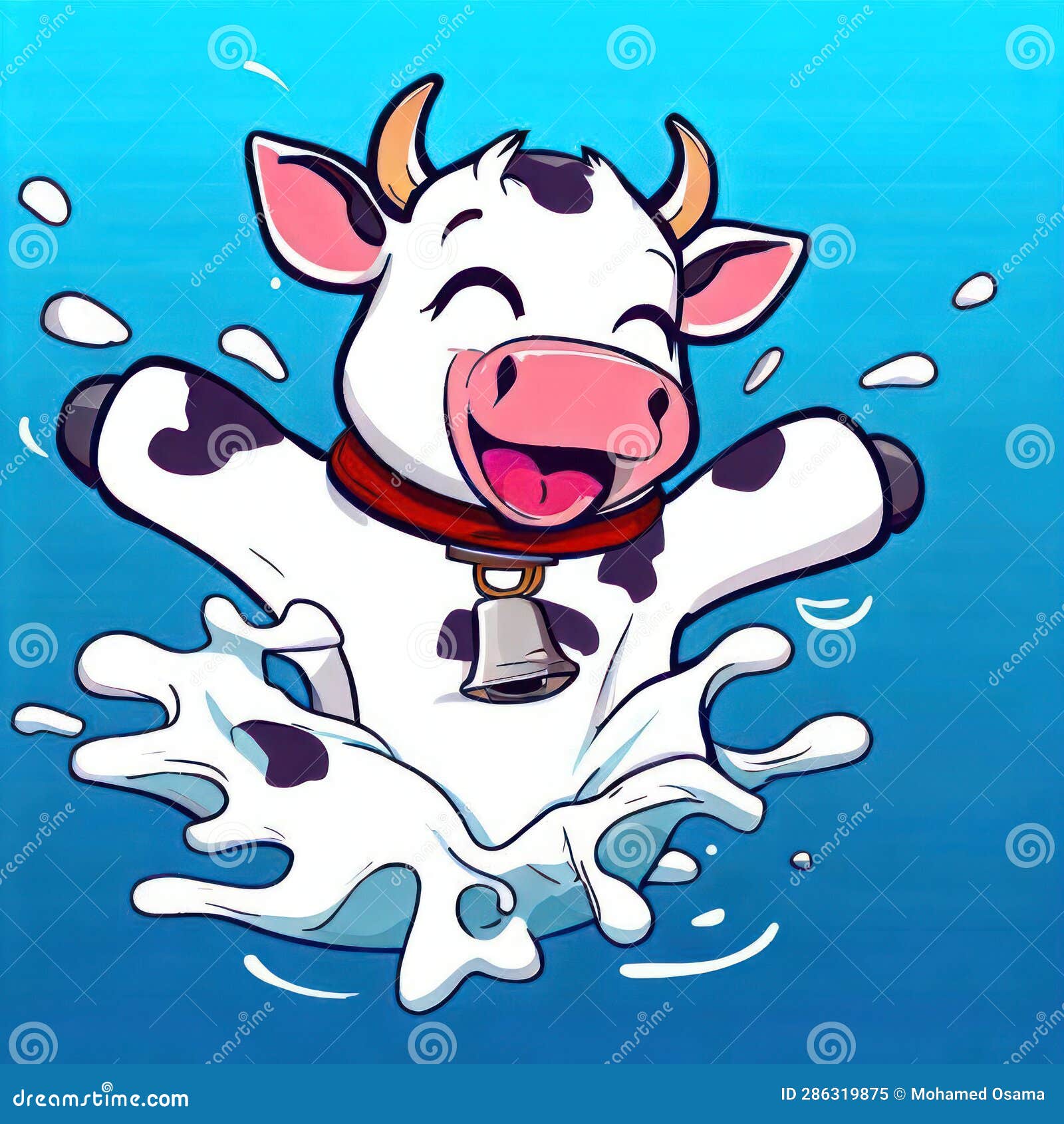 3D Ai Render of a Happy Cow Jumping in Milk Splash Stock Illustration ...