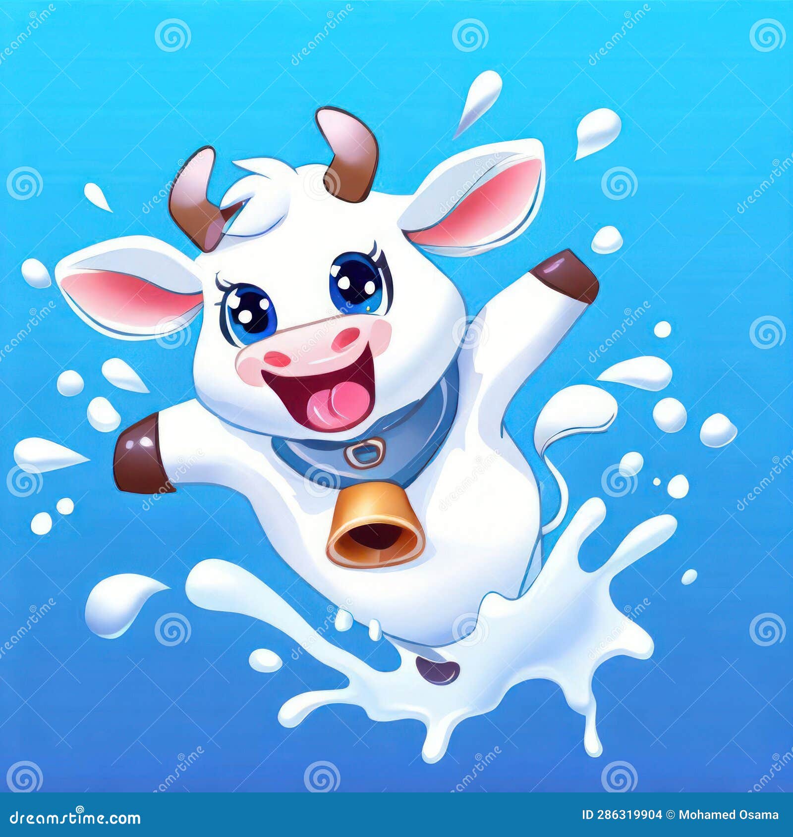 3D Ai Render of a Happy Cow Jumping in Milk Splash Stock Illustration ...