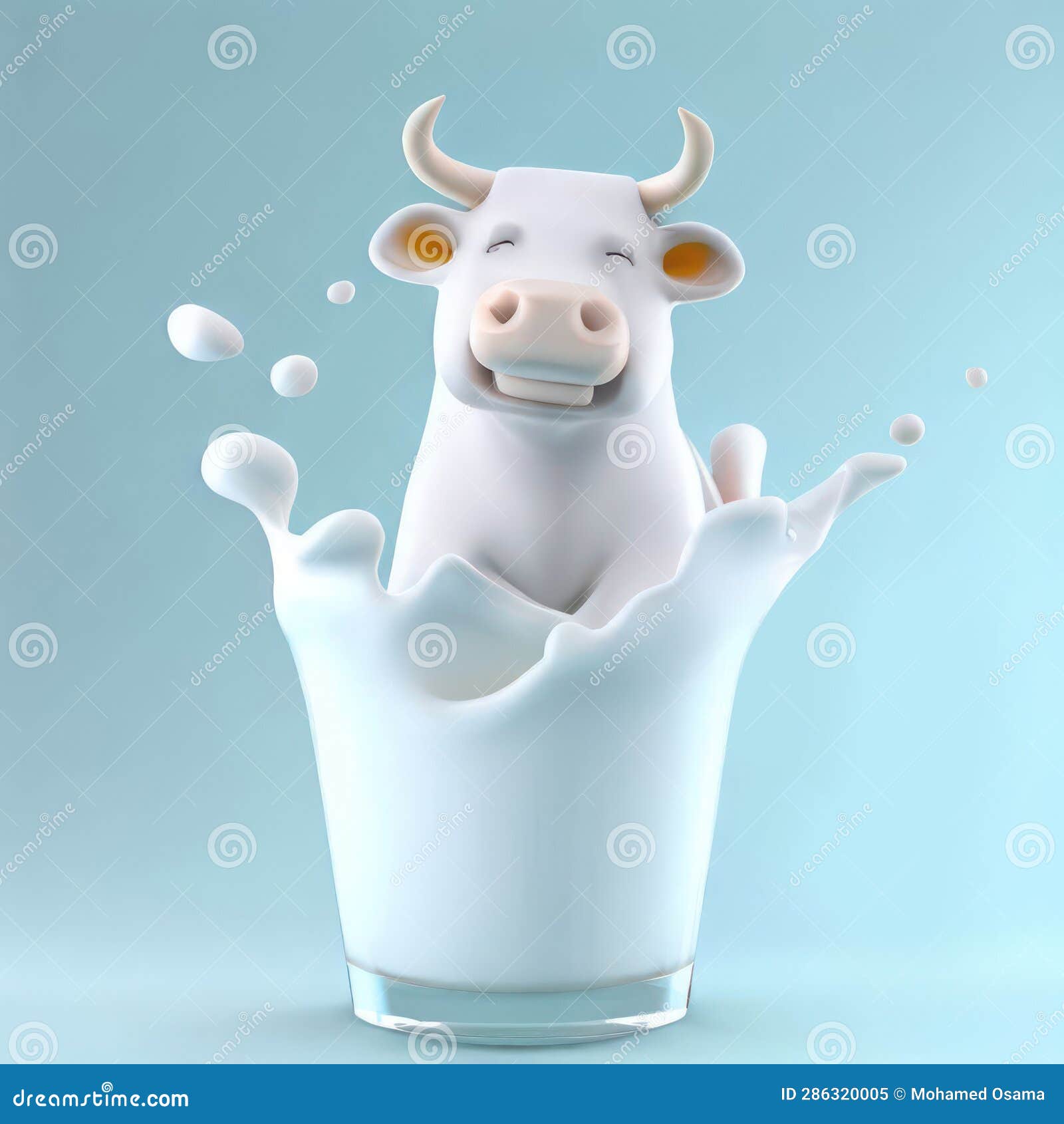 3D Ai Render of a Happy Cow Jumping in Milk Splash Stock Illustration ...