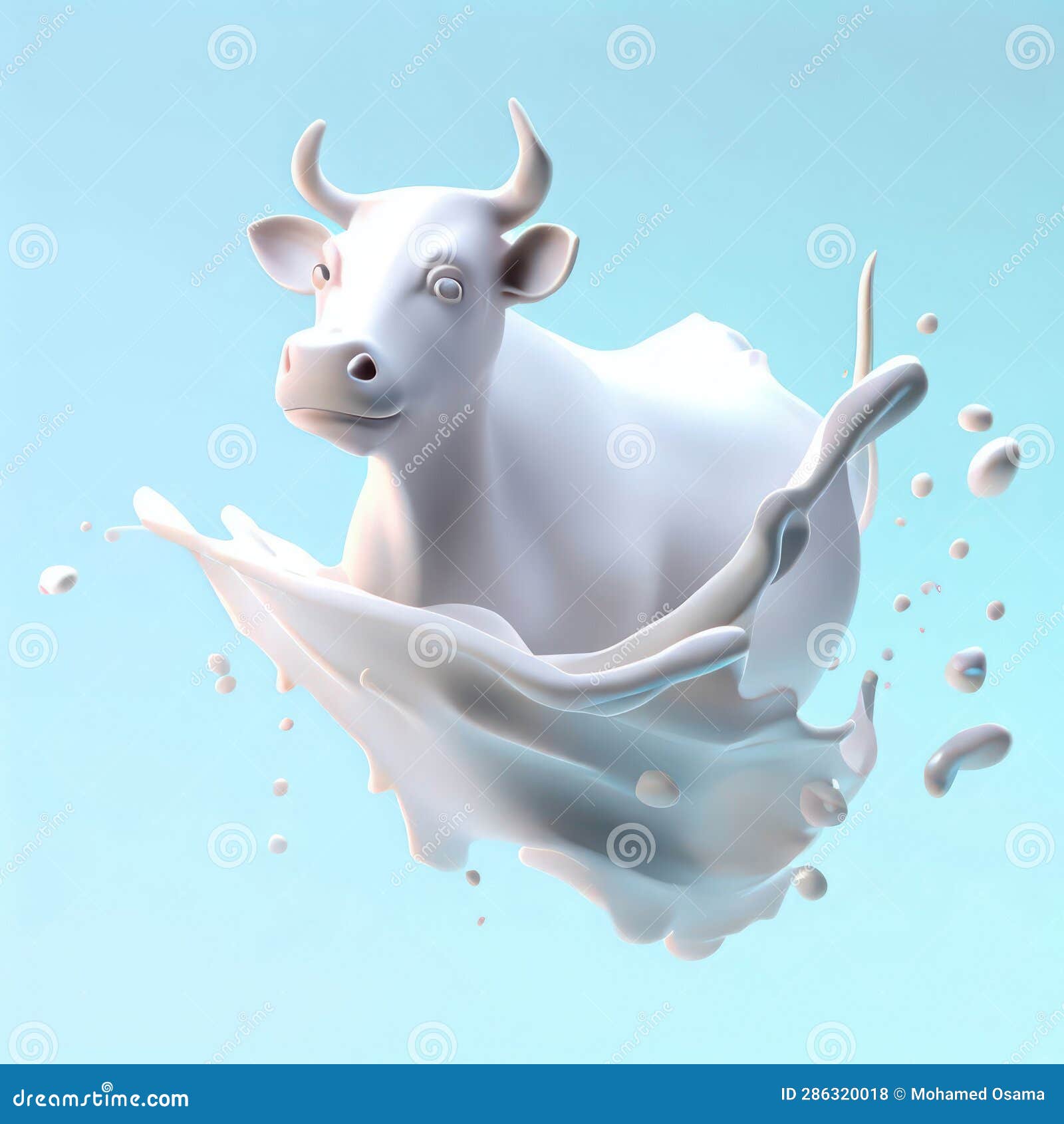 3D Ai Render of a Happy Cow Jumping in Milk Splash Stock Illustration ...