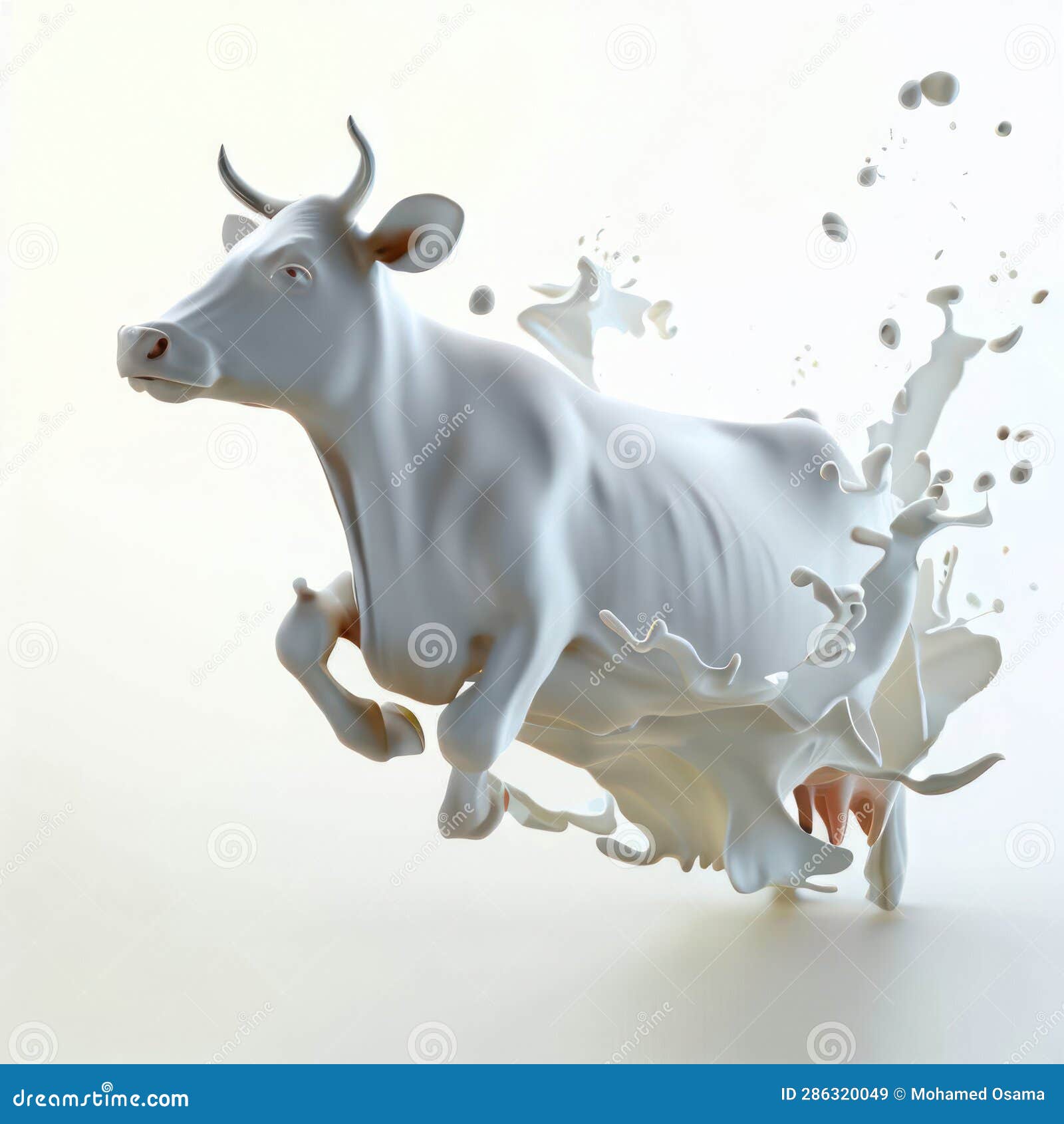 3D Ai Render of a Happy Cow Jumping in Milk Splash Stock Illustration ...