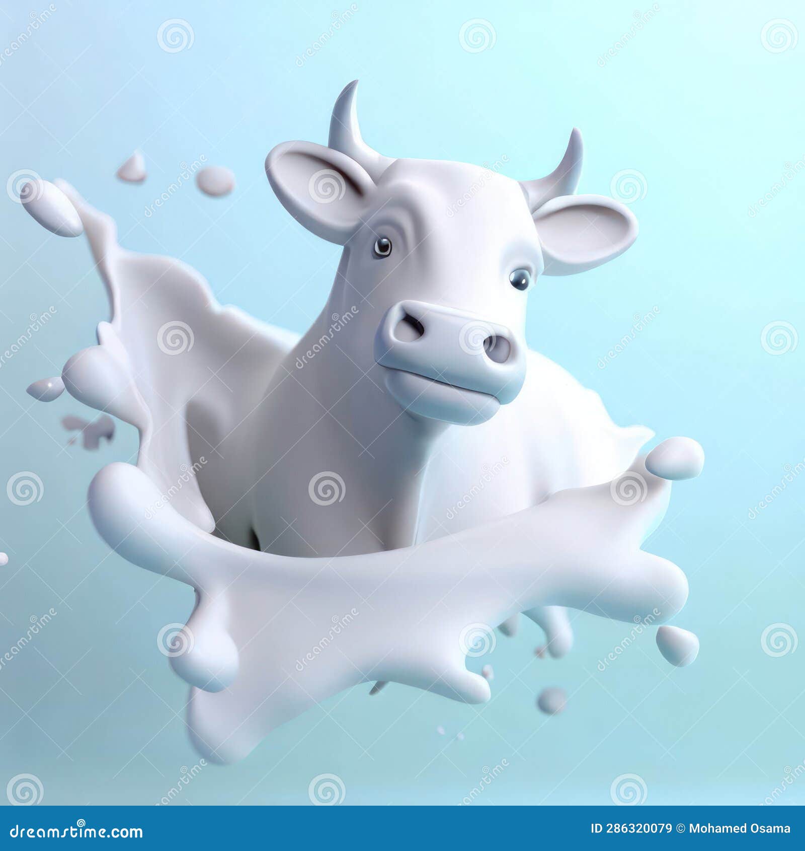 3D Ai Render of a Happy Cow Jumping in Milk Splash Stock Illustration ...