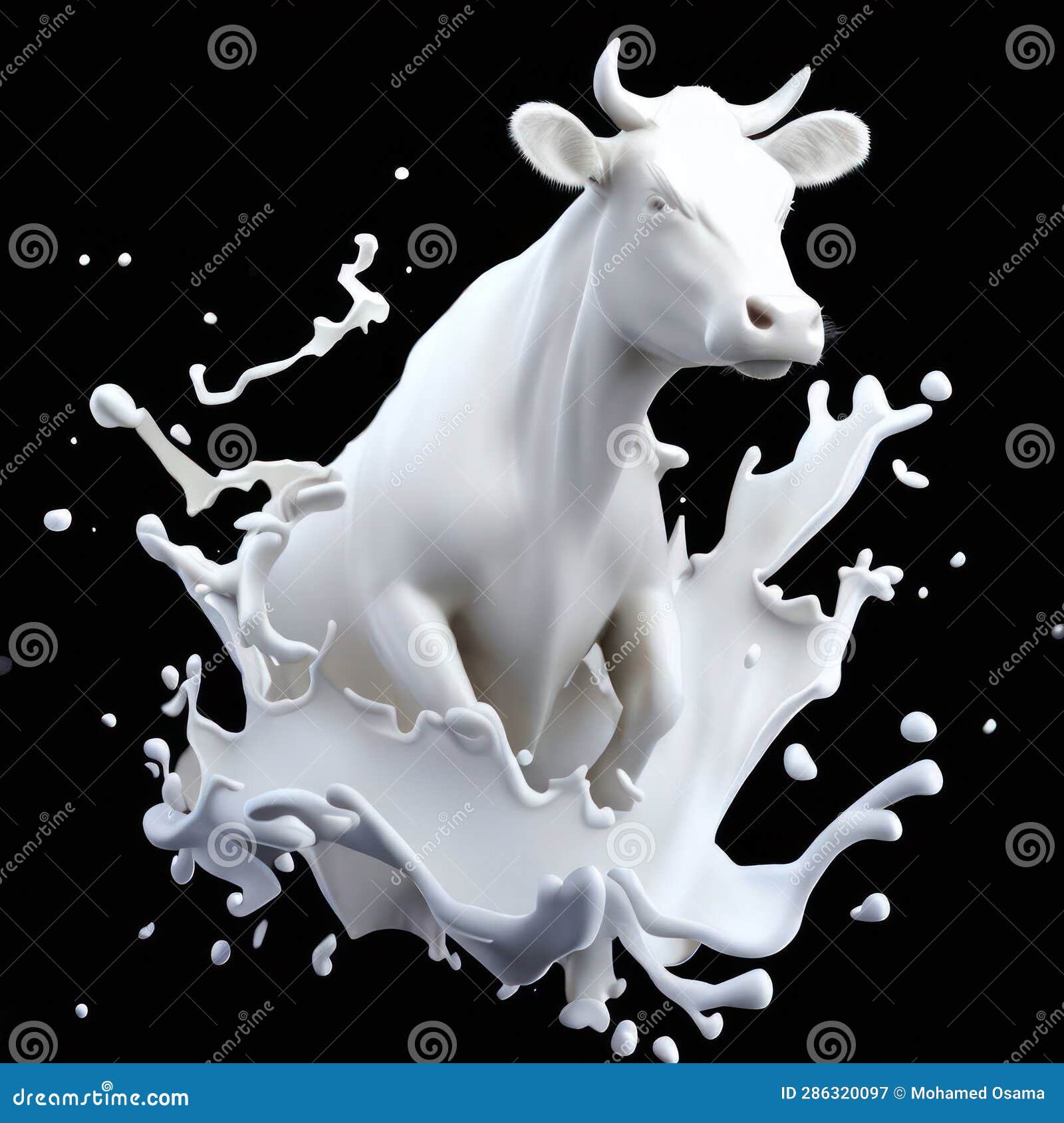 3D Ai Render of a Happy Cow Jumping in Milk Splash Stock Illustration ...