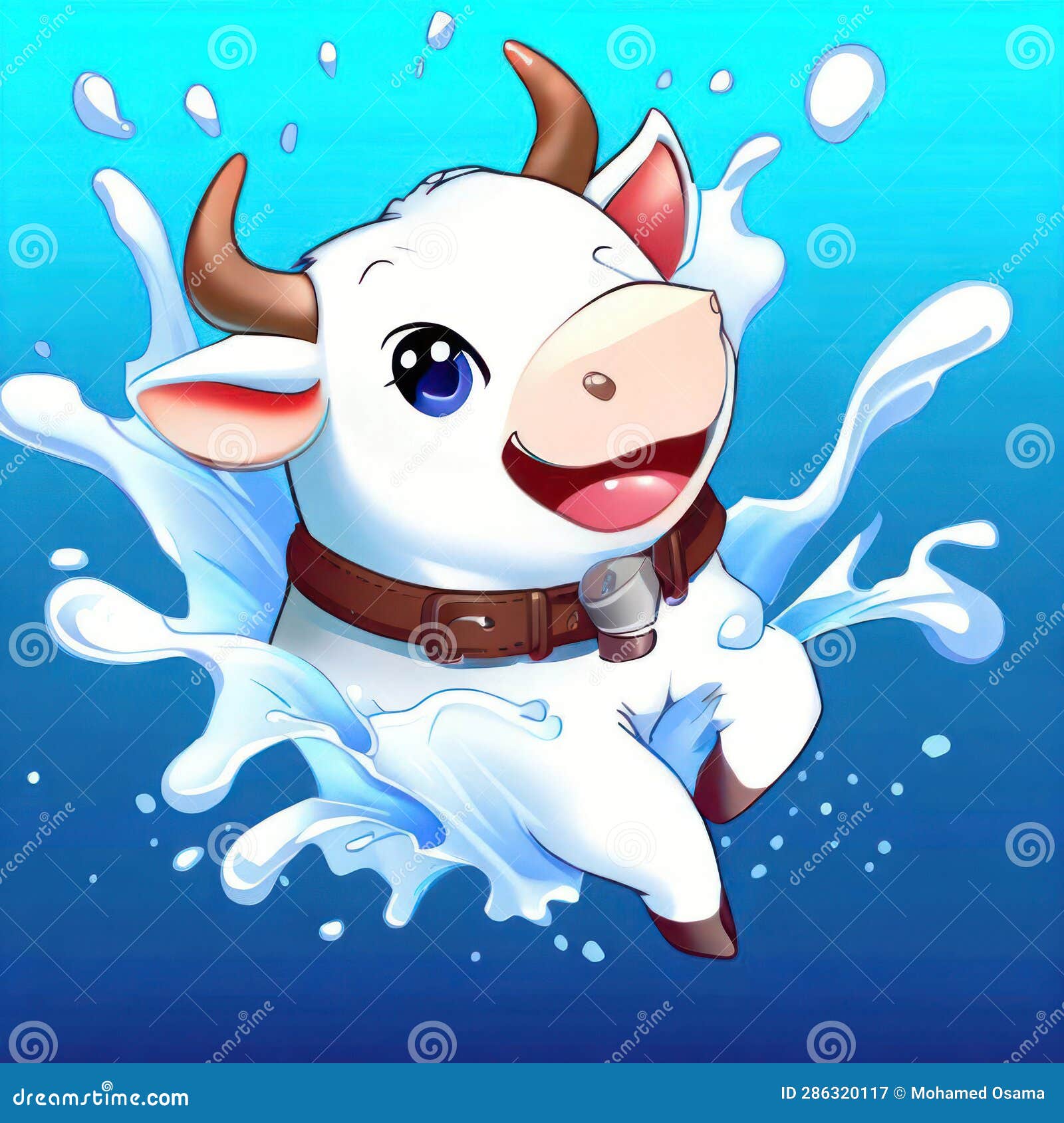 3D Ai Render of a Happy Cow Jumping in Milk Splash Stock Illustration ...