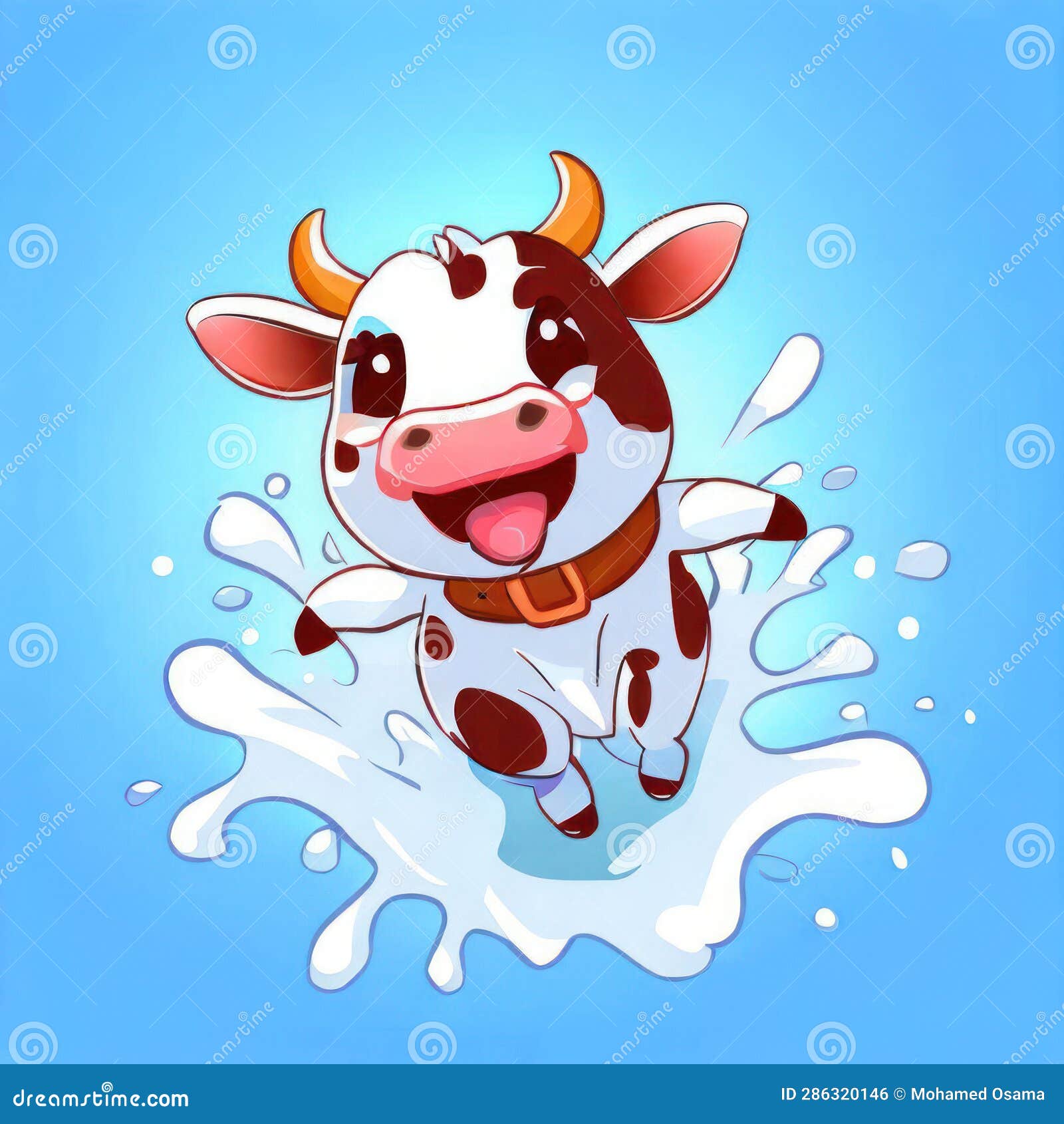 3D Ai Render of a Happy Cow Jumping in Milk Splash Stock Illustration ...