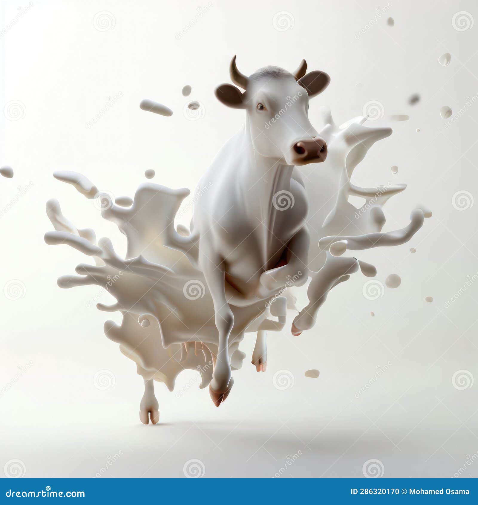 3D Ai Render of a Happy Cow Jumping in Milk Splash Stock Illustration ...