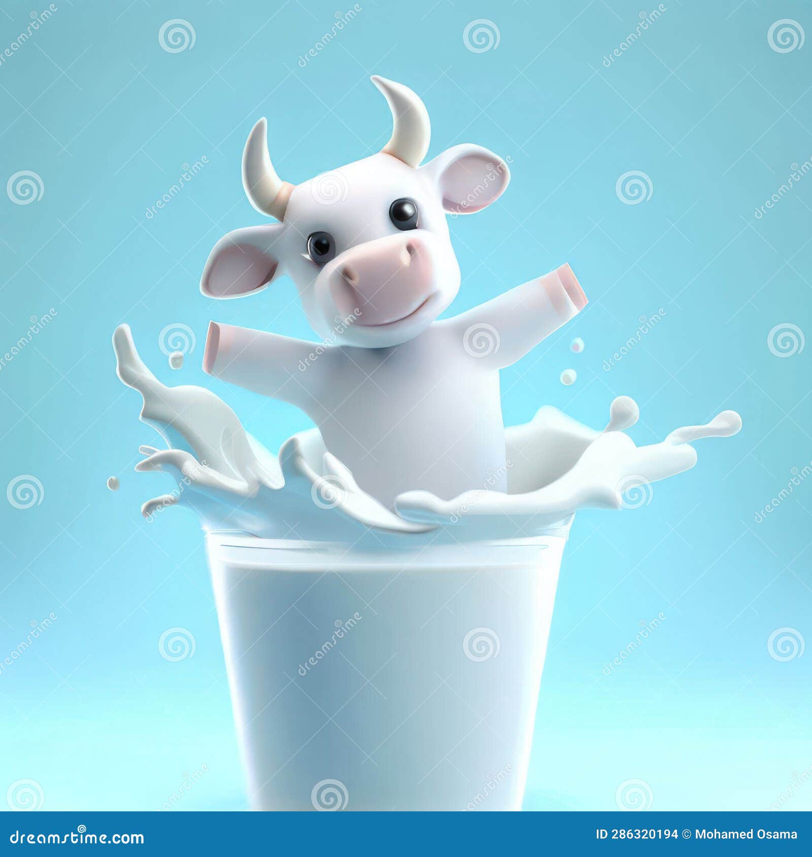3D Ai Render of a Happy Cow Jumping in Milk Splash Stock Illustration ...