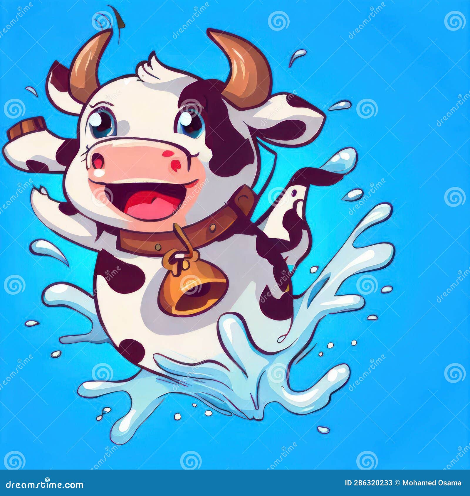 3D Ai Render of a Happy Cow Jumping in Milk Splash Stock Illustration ...