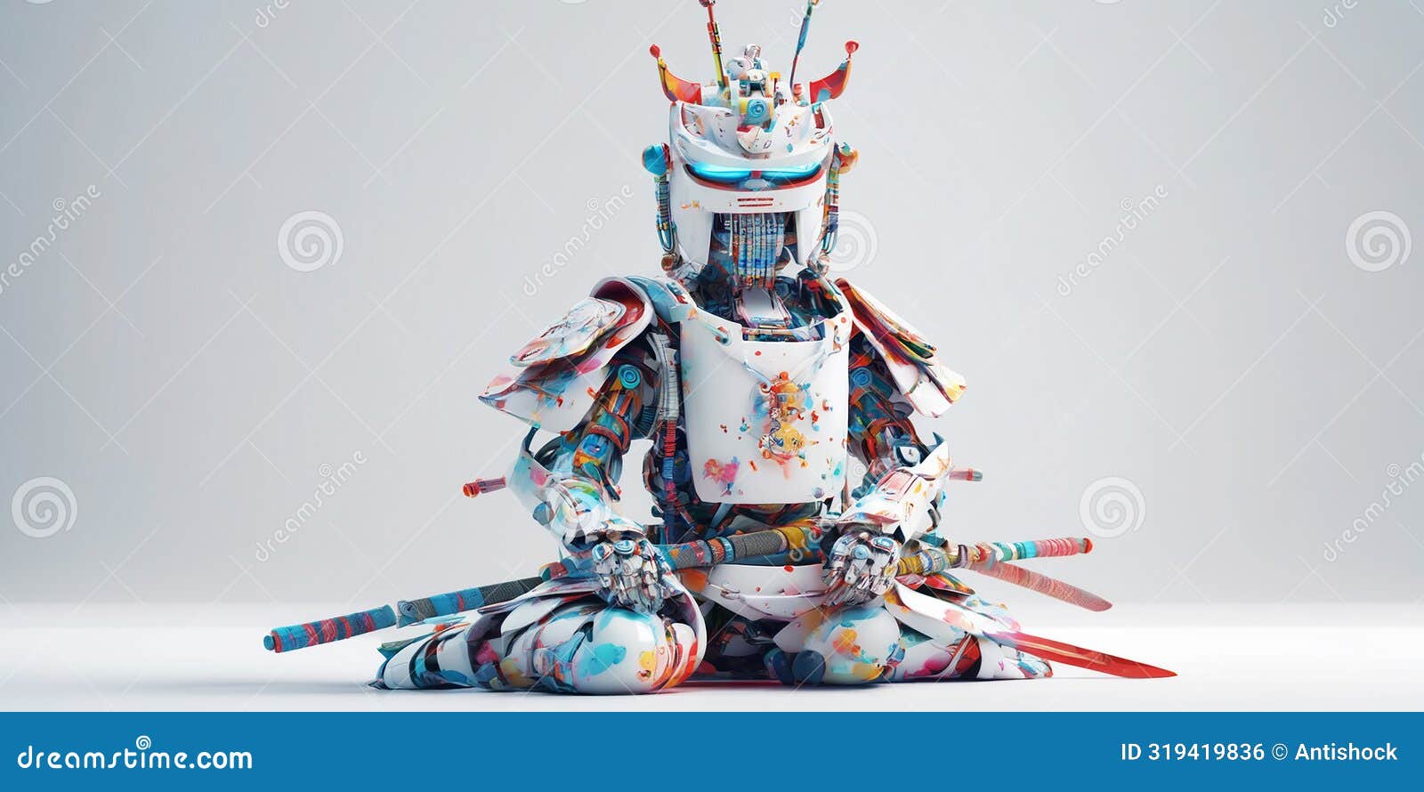 Robot Samurai Helmet Cyberpunk Background For T-shirt Poster Sticker ...