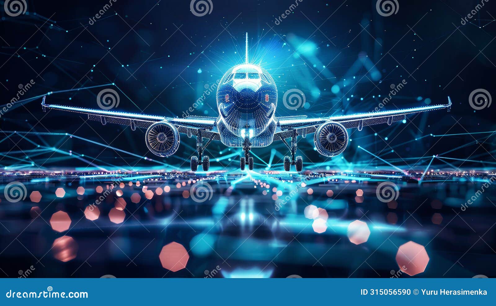 A 3D Airplane Flies through a Futuristic Space Filled with Colorful ...
