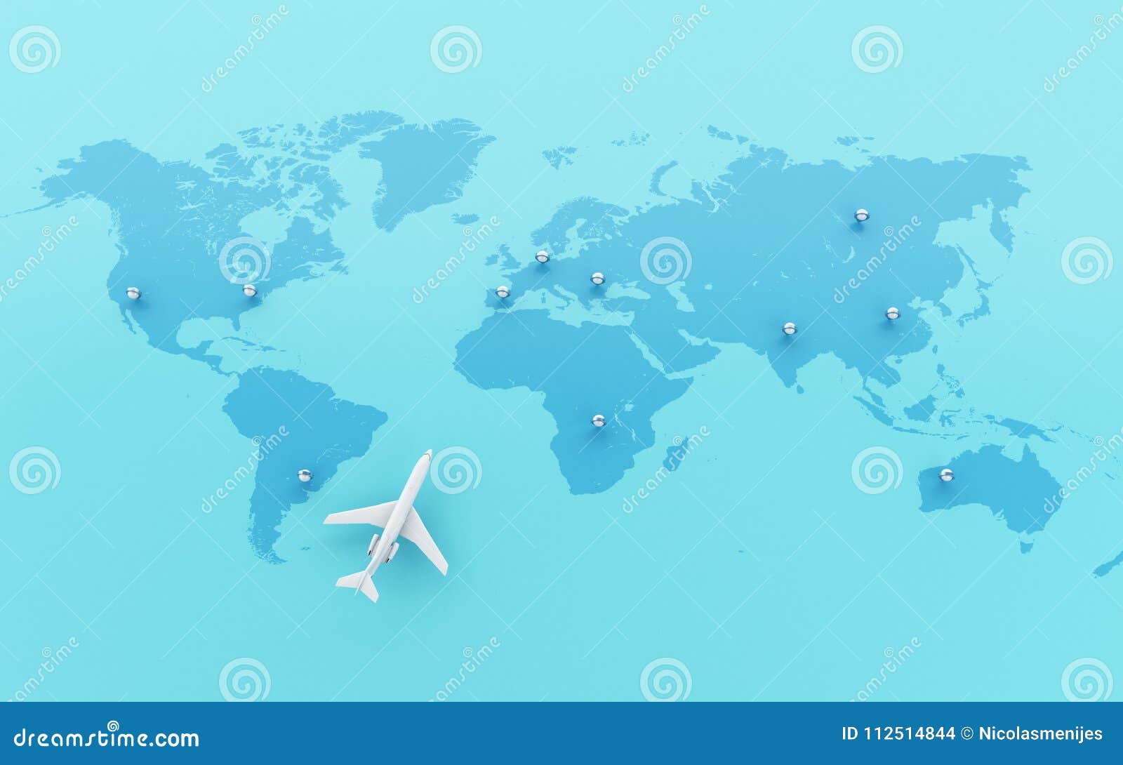 3d Airplanes Flying Around Globe with Map Pointer. Stock Illustration ...