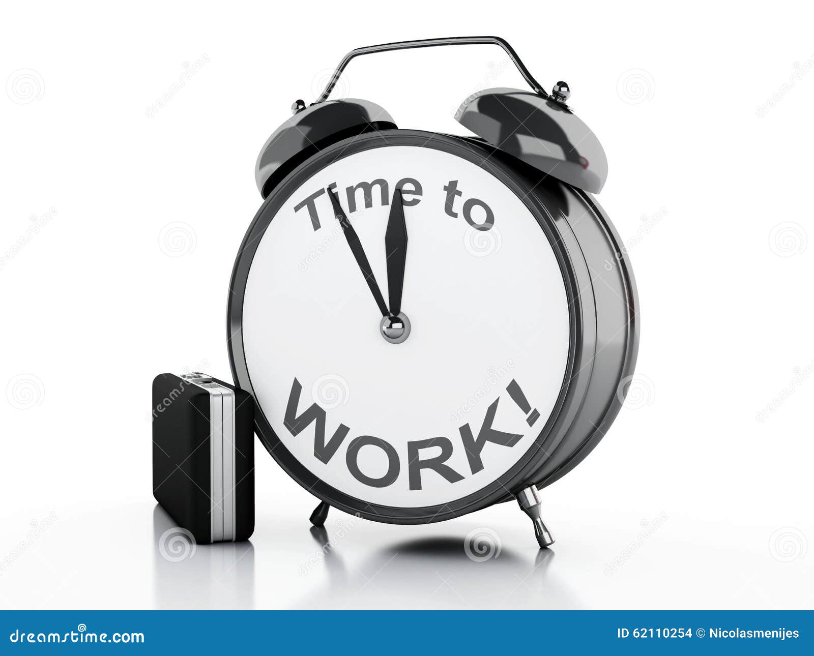 3d Alarm Clock With Words Time To Work On Its Face Stock Illustration