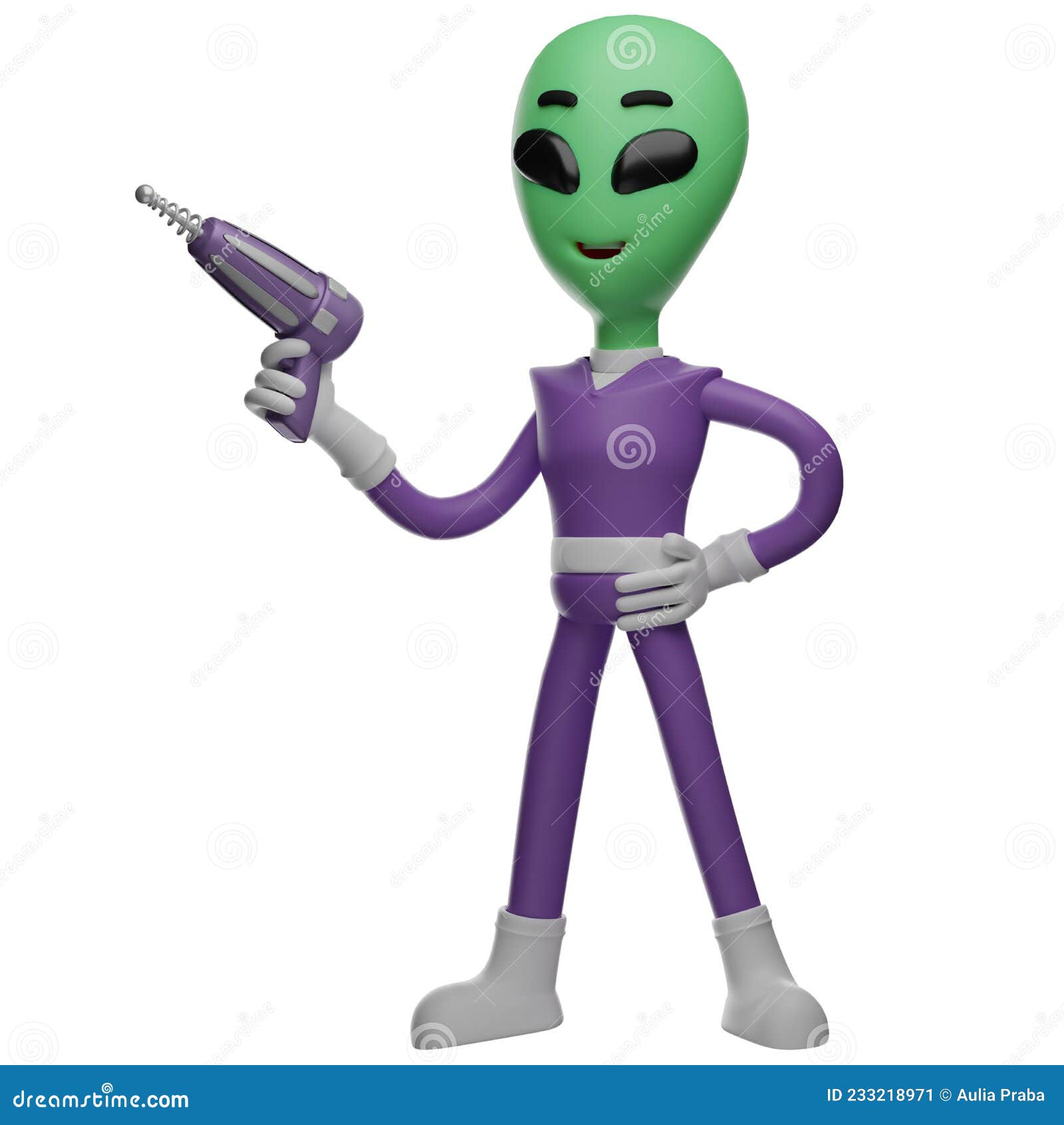 3D Alien Cartoon Illustration Has a Cool Pose Stock Illustration ...